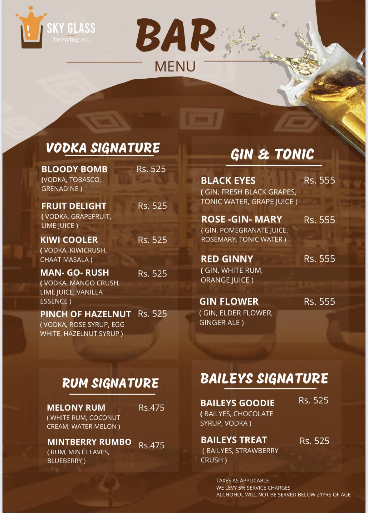 Menu at Sky Glass Brewing Co., Lucknow