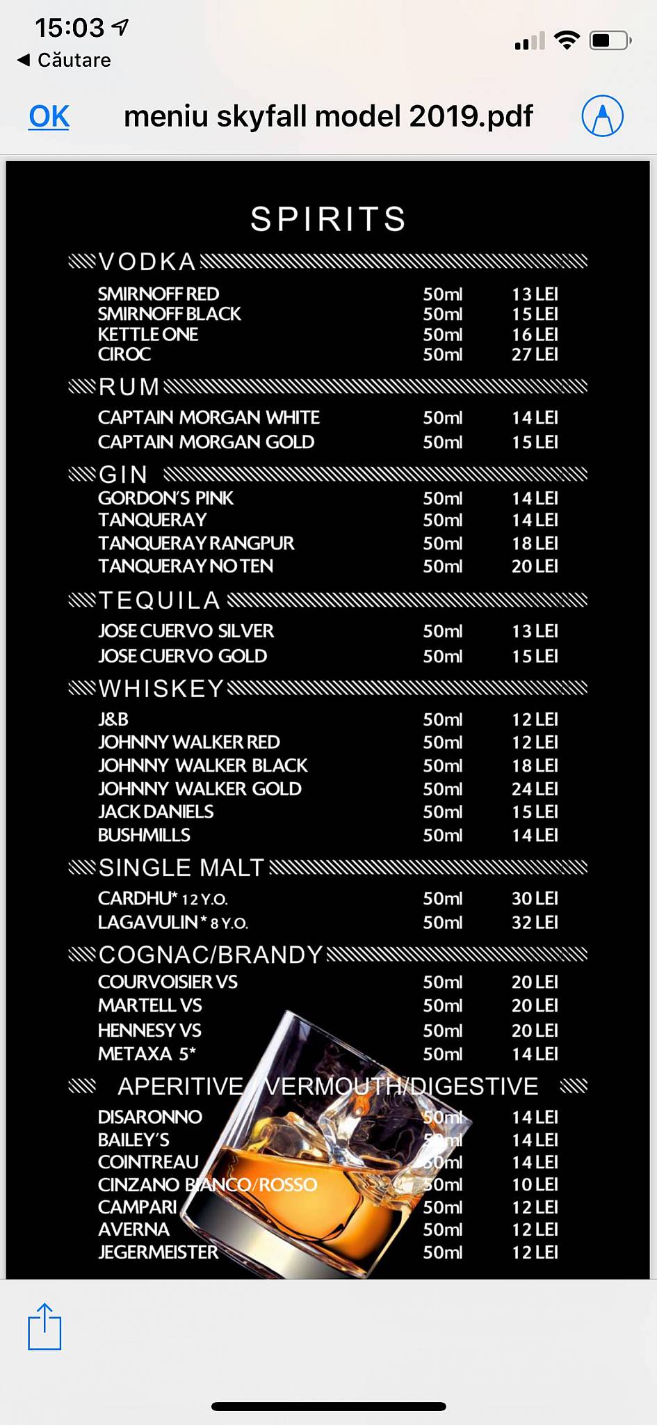 Menu at Skyfall Rooftop Lounge, Piatra Neamț