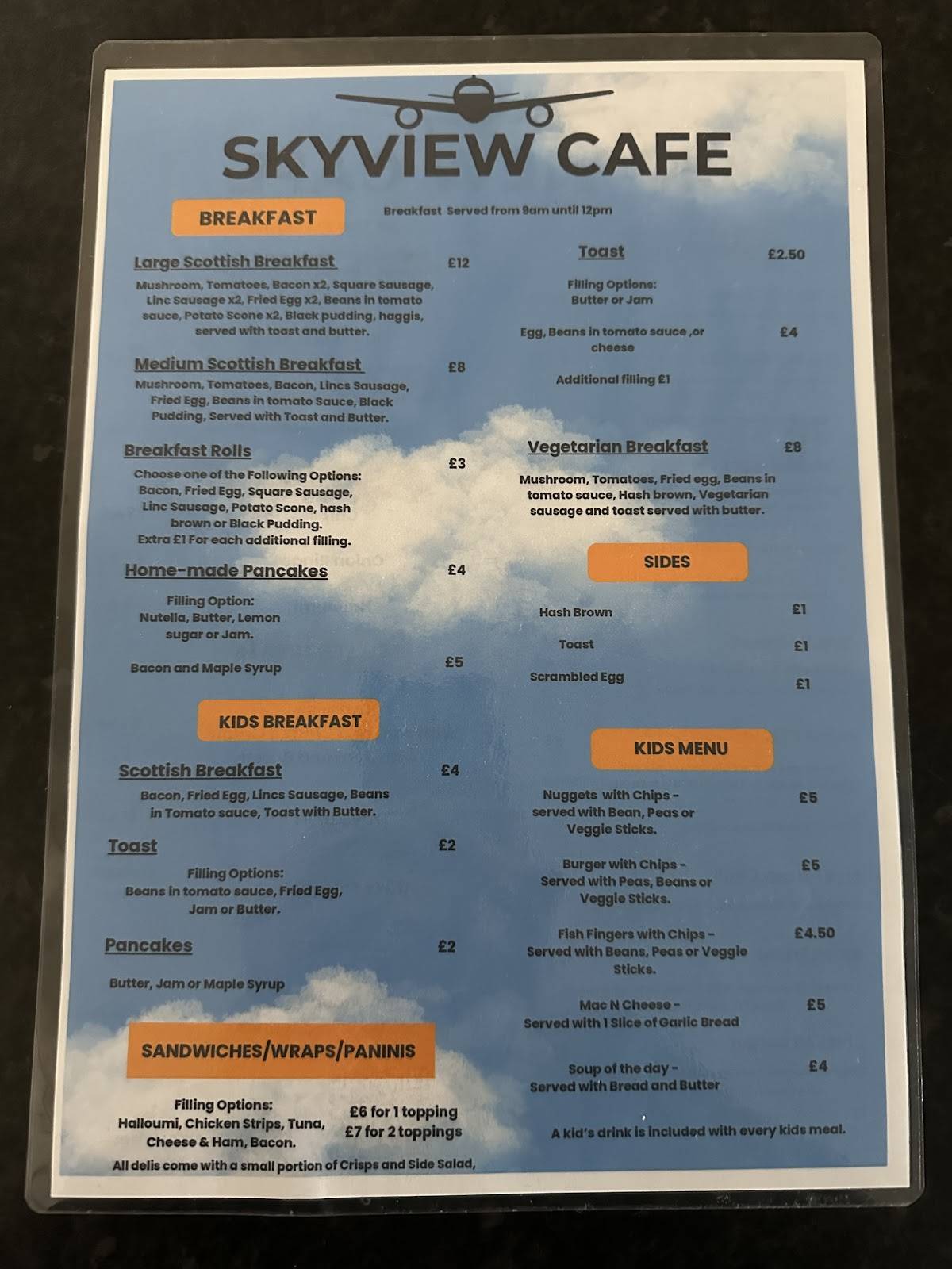 Menu at Skyview Cafe & Restaurant, Glenrothes