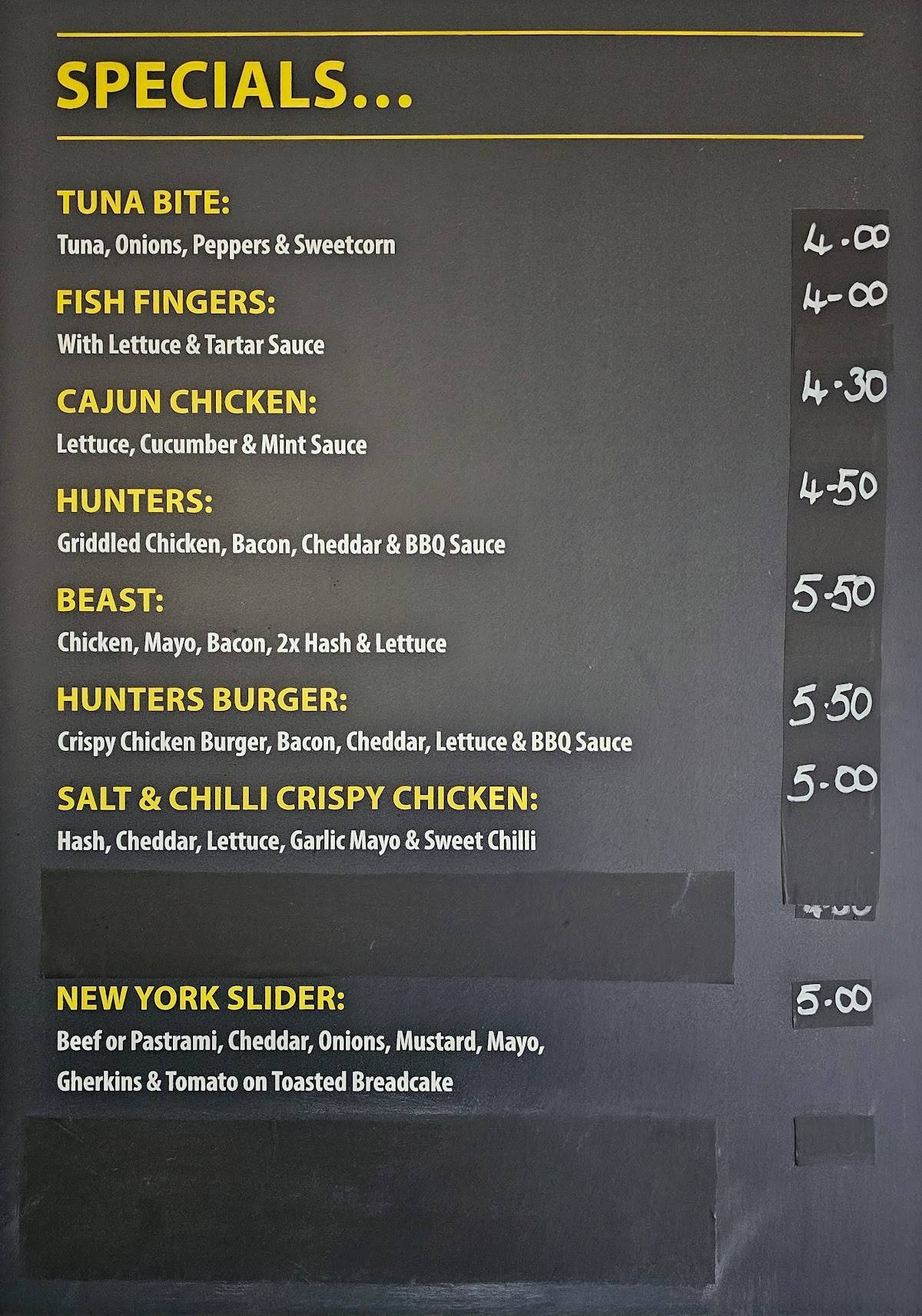 Menu at Slice cafe, Leeds