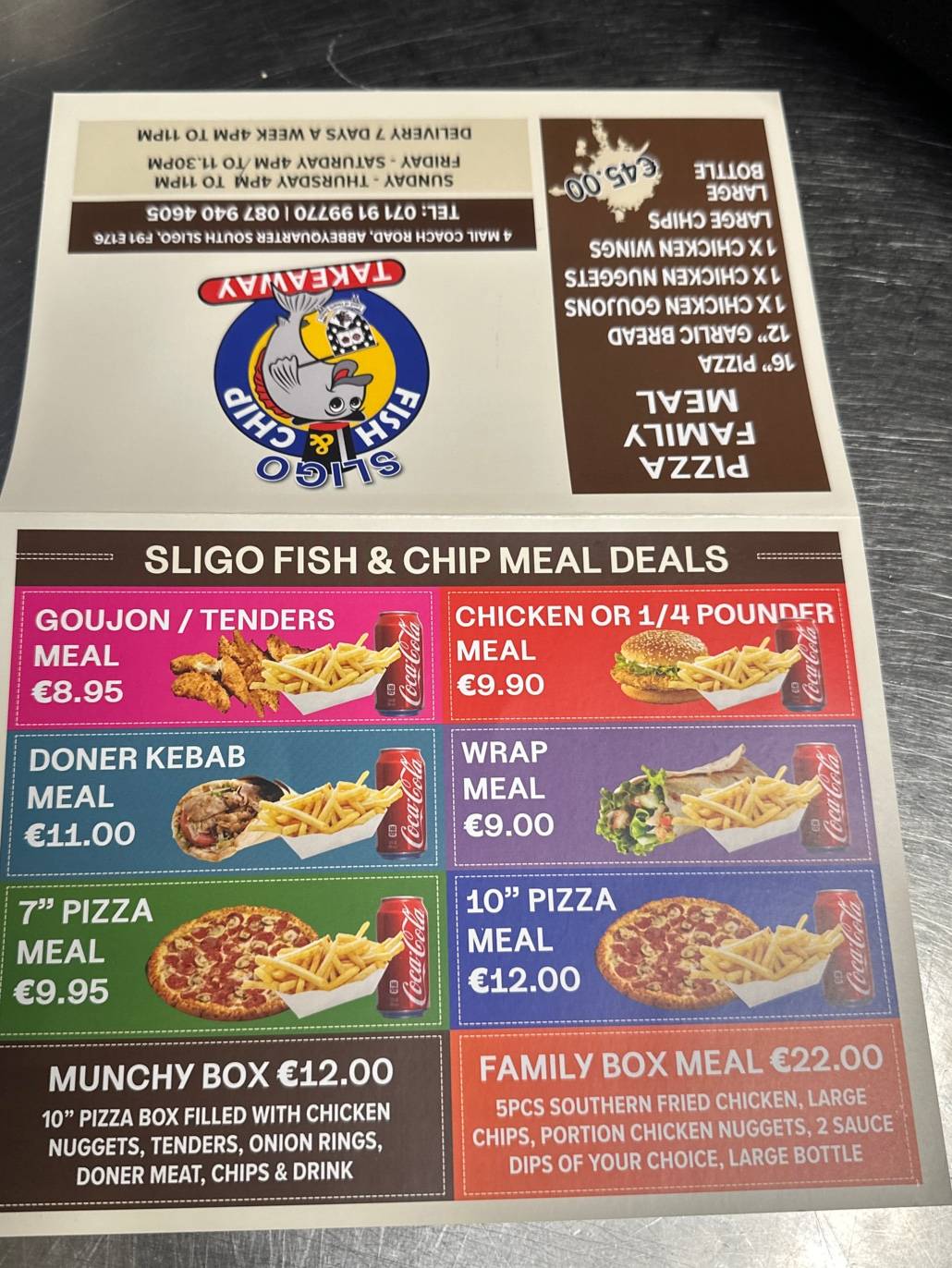 Menu at Sligo Fish & Chips restaurant, Sligo