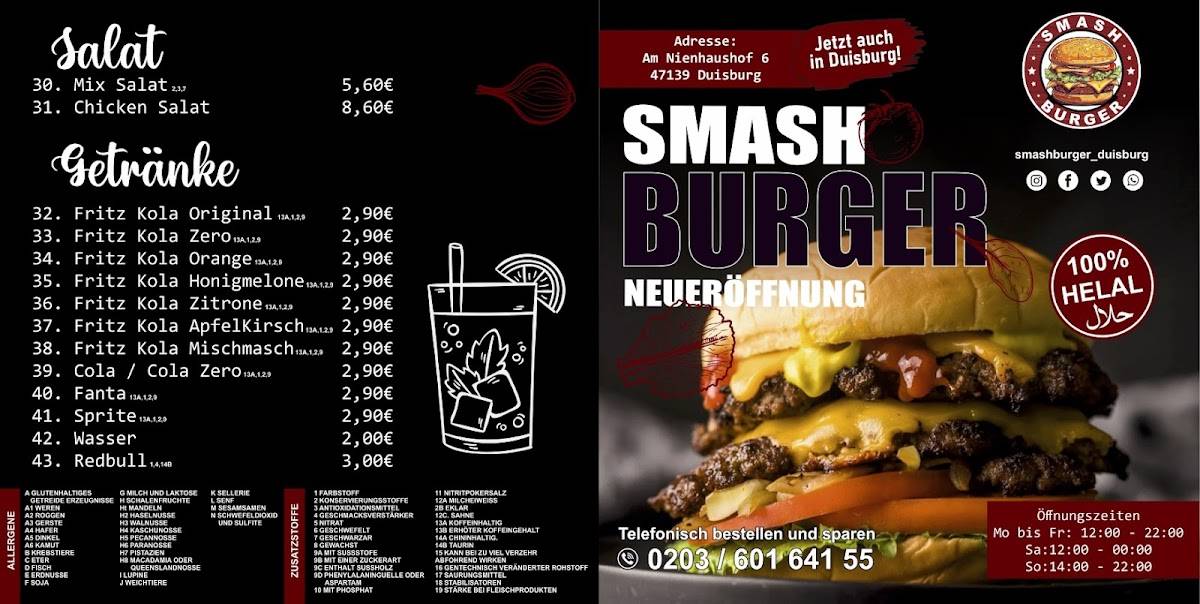 Menu at Smash Burger Duisburg restaurant, Duisburg