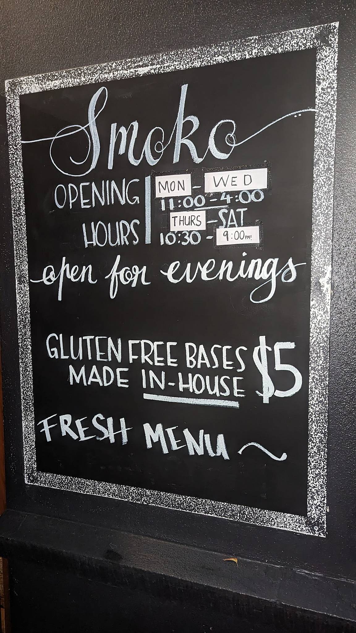 Menu at Smoko Woodfired Pizza pizzeria, Fyshwick