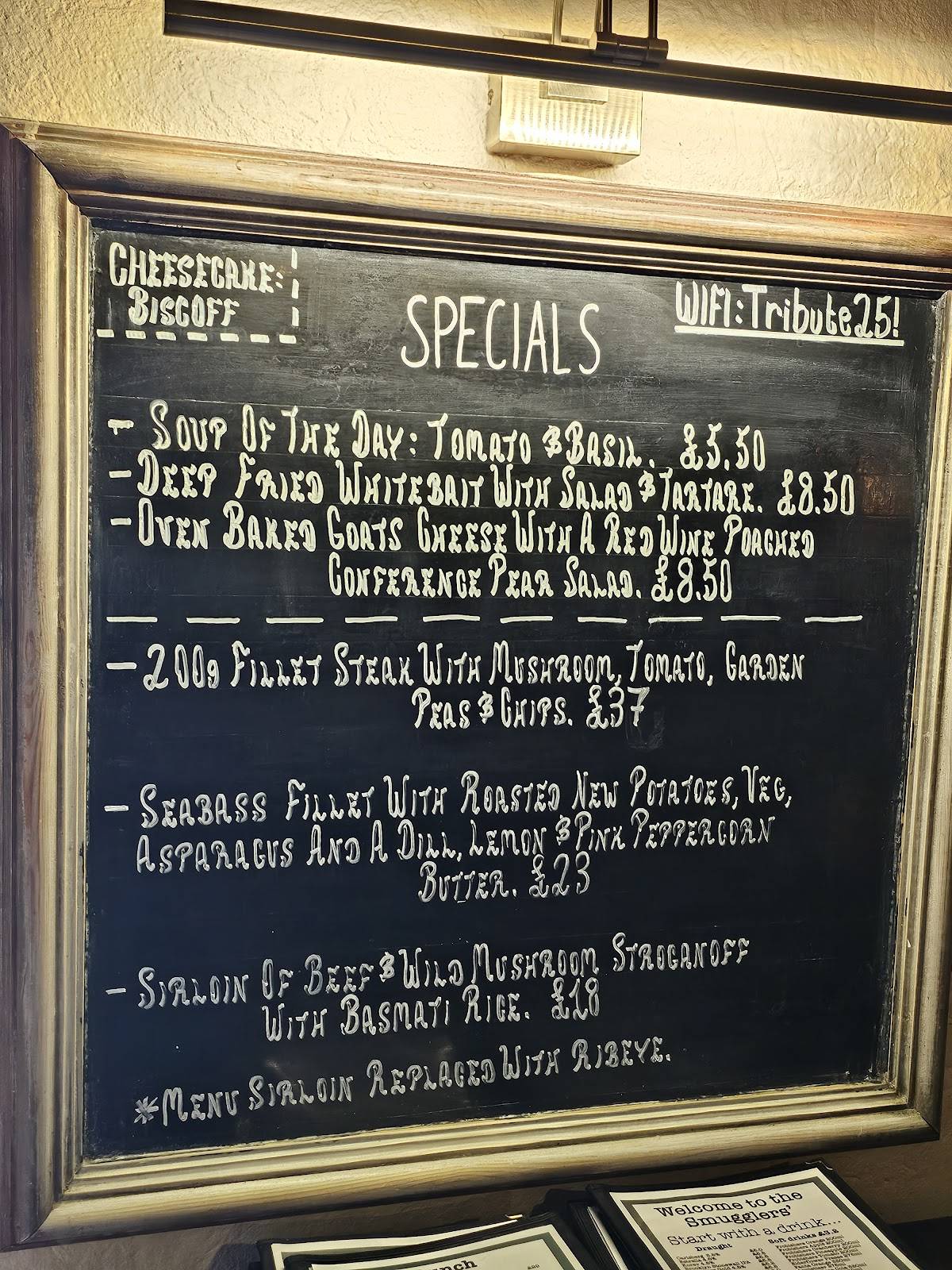 Menu at Smugglers Den Inn pub & bar, Newquay