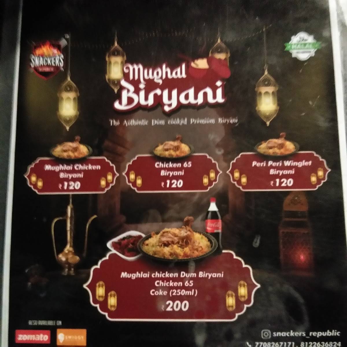 Menu at Snackers Republic, Erode