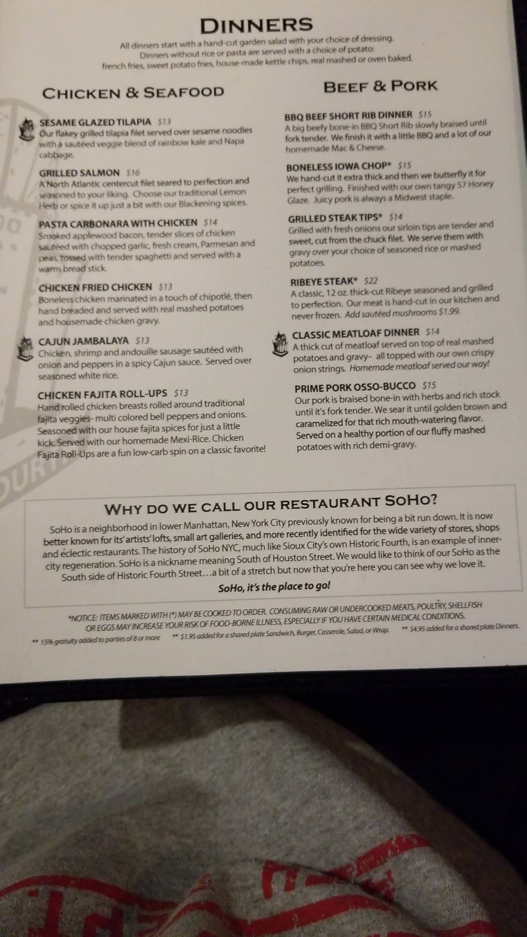 Menu at SoHo Kitchen & Bar, Sioux City