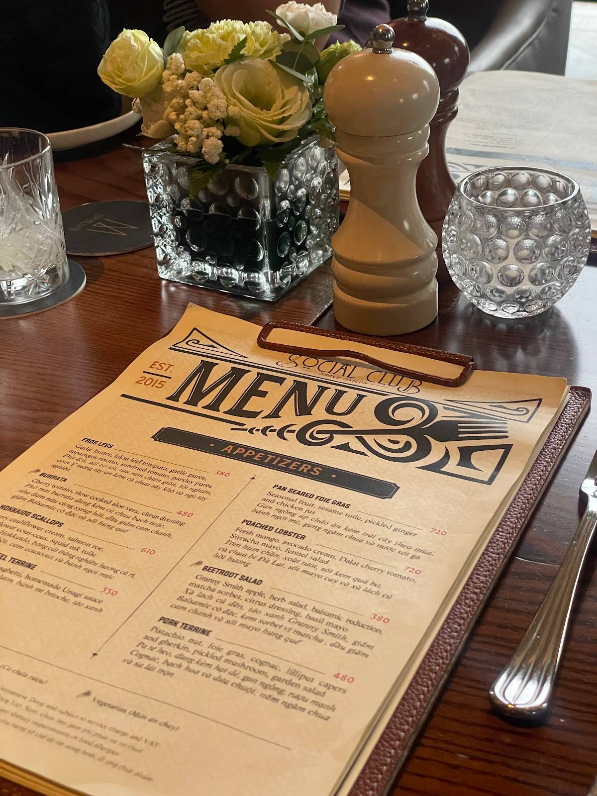 Menu at Social Club Restaurant, Ho Chi Minh City, MGallery Saigon
