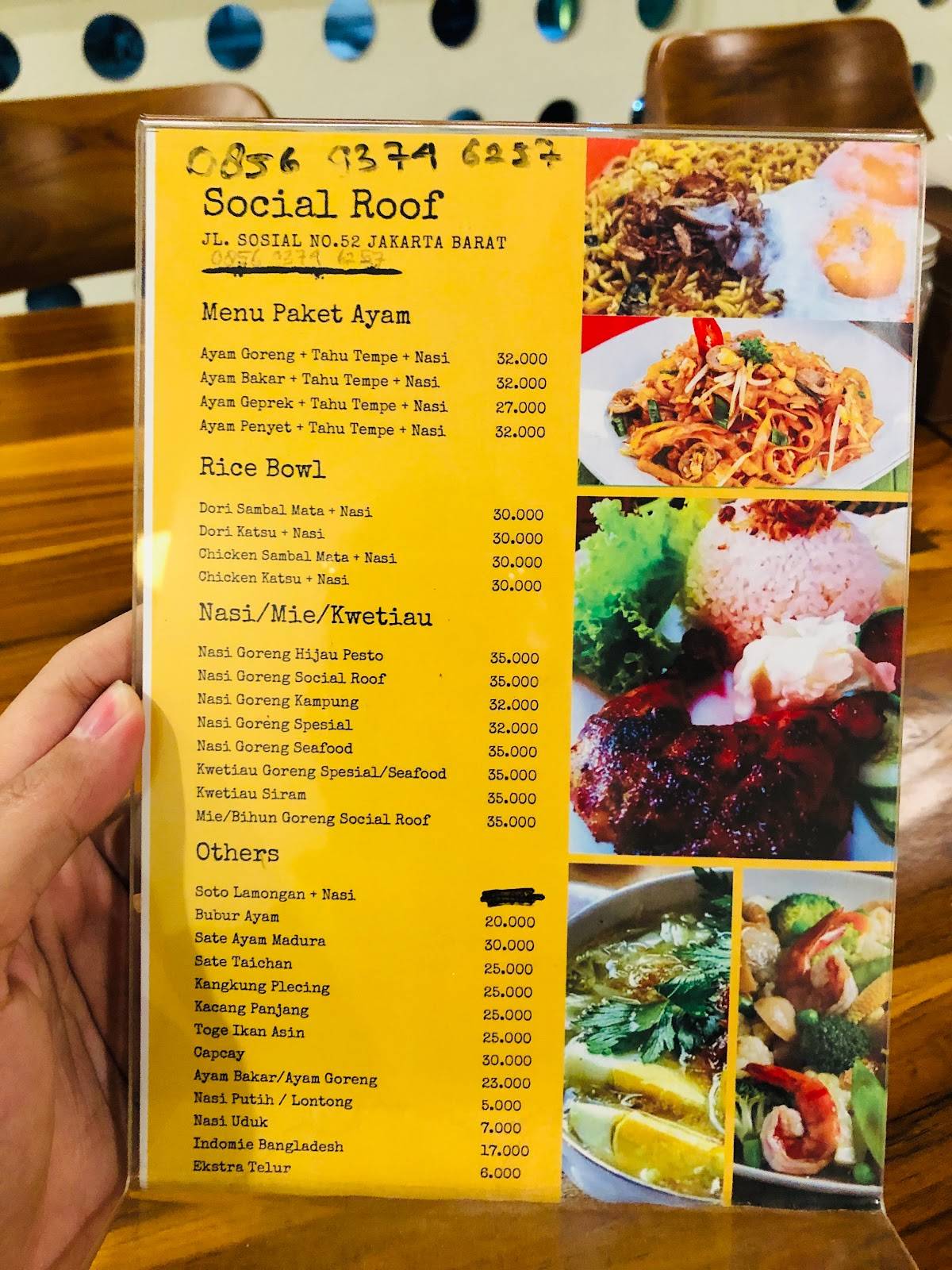 Menu at Social Roof restaurant, West Jakarta