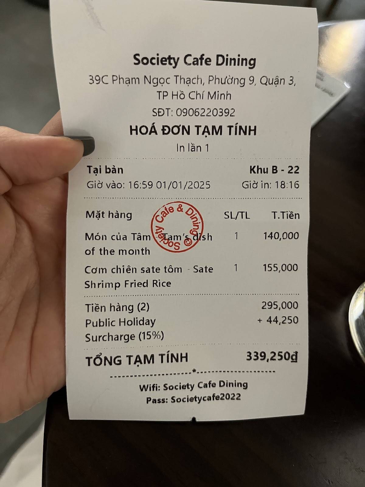 Menu at Society Cafe & Dining, Ho Chi Minh City