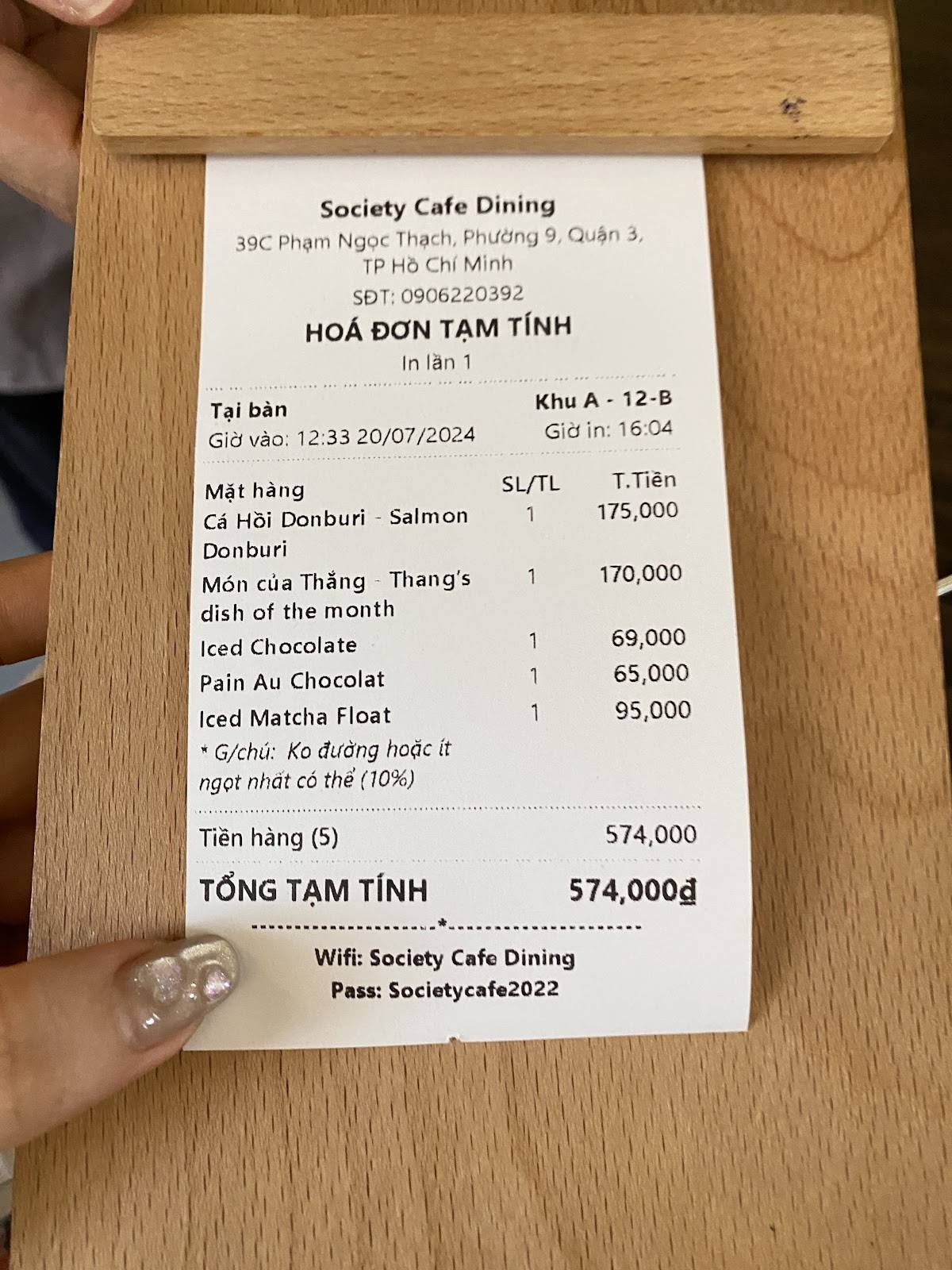 Menu at Society Cafe & Dining, Ho Chi Minh City