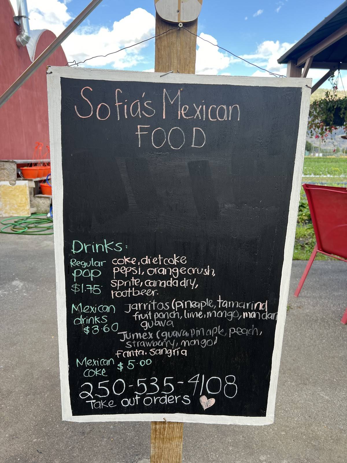 Menu at Sofia Mexican food restaurant, Osoyoos, Crowsnest Hwy
