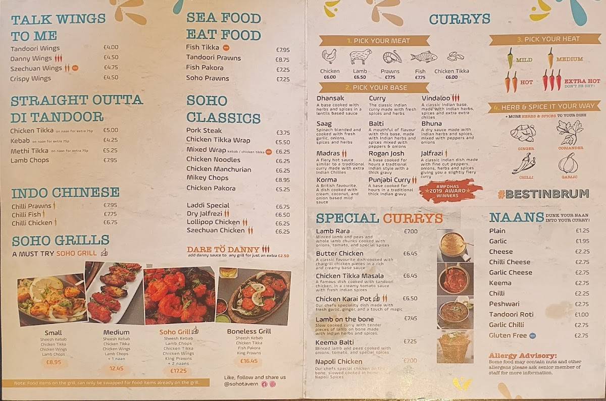 Menu at Soho Tavern pub & bar, Birmingham