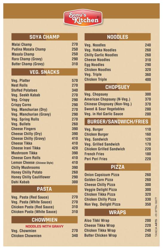 Menu at Sonu's Kitchen, Ludhiana, Sunet