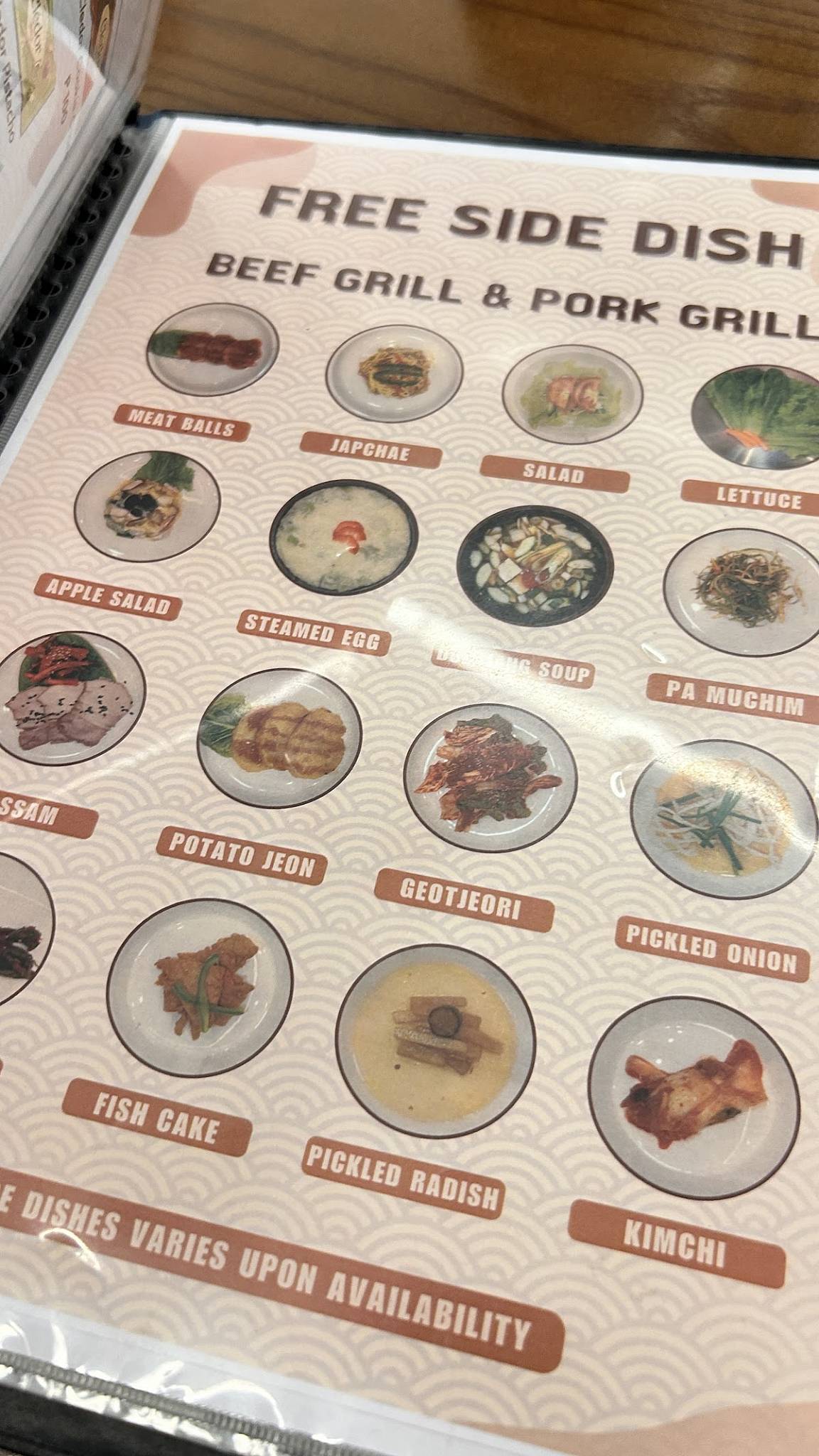 Menu at Soora Korean Restaurant, Subic Bay Freeport Zone