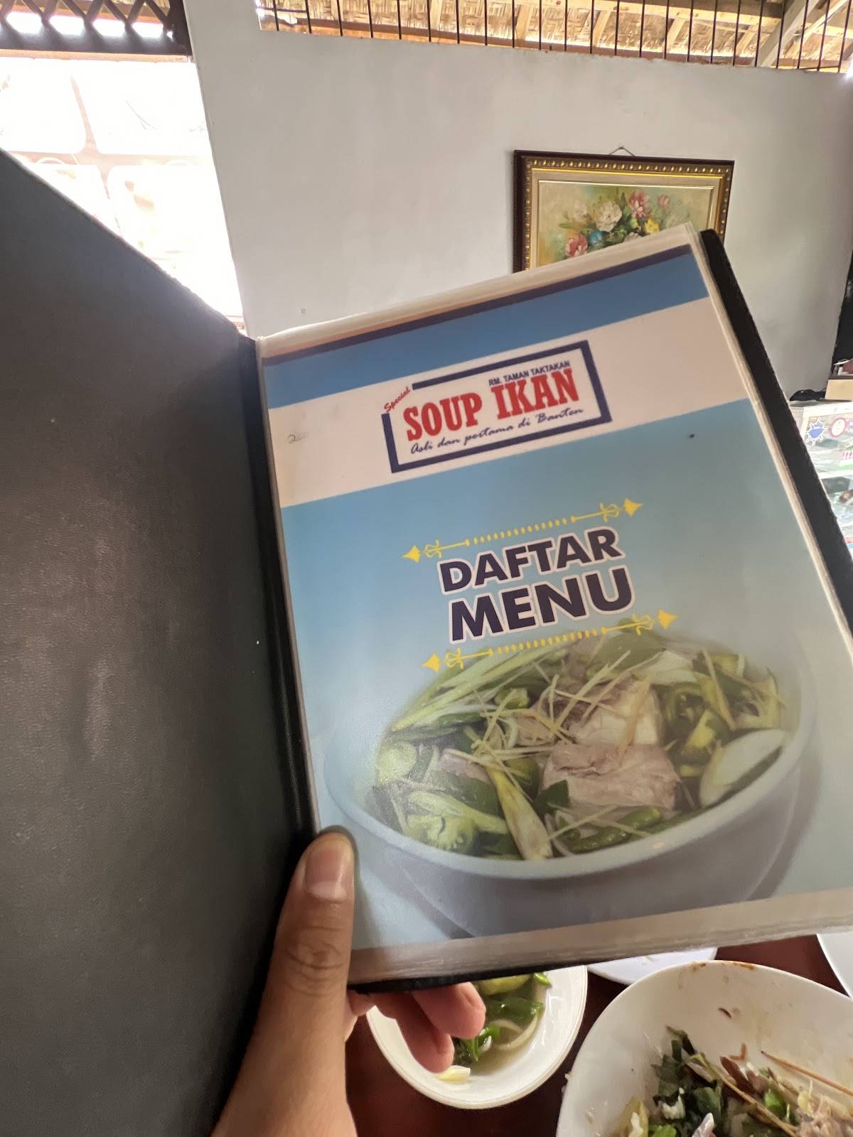 Menu at Sop Ikan Taktakan restaurant, Serang