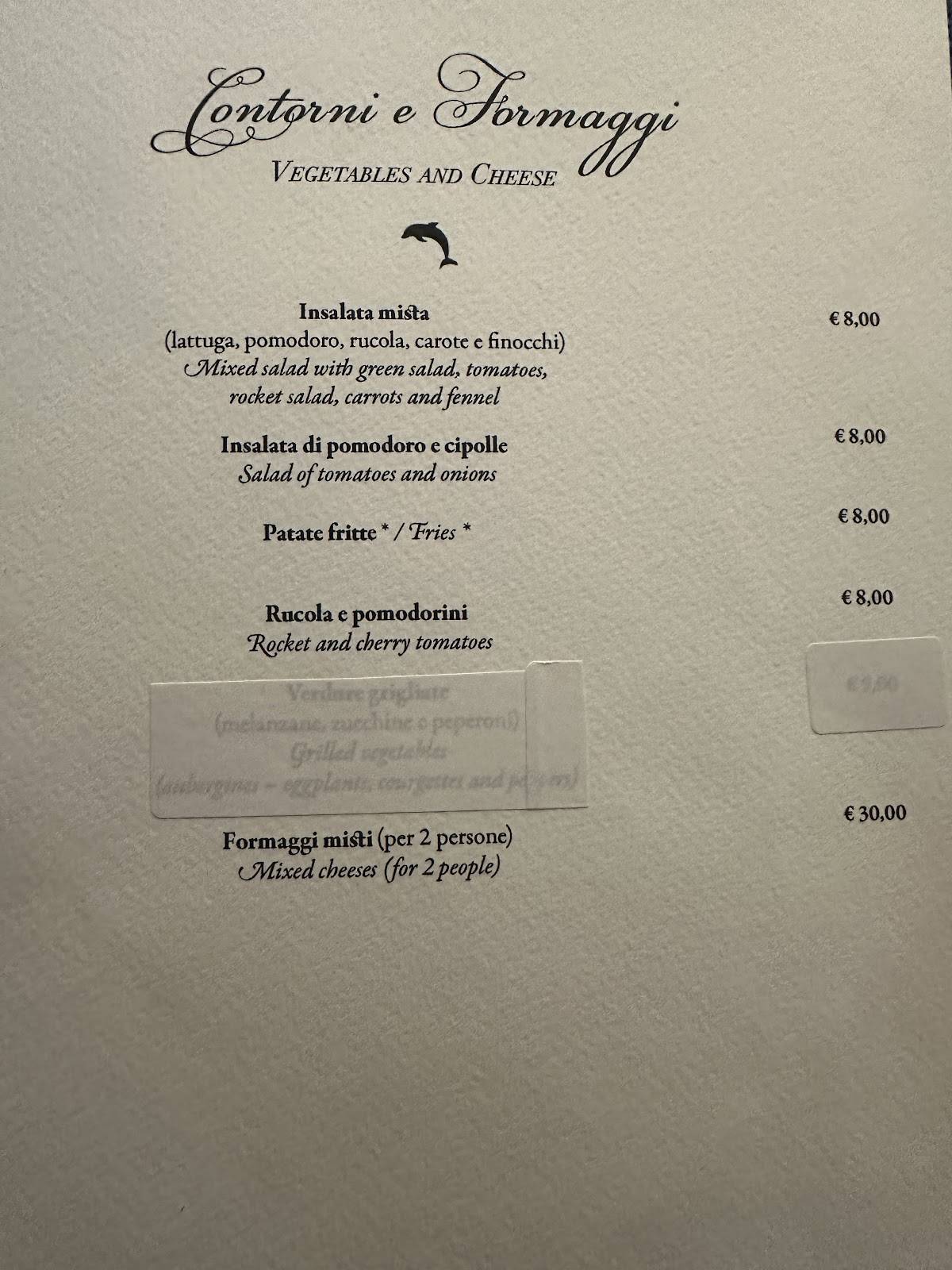 Menu at Bagni Delfino restaurant, Sorrento