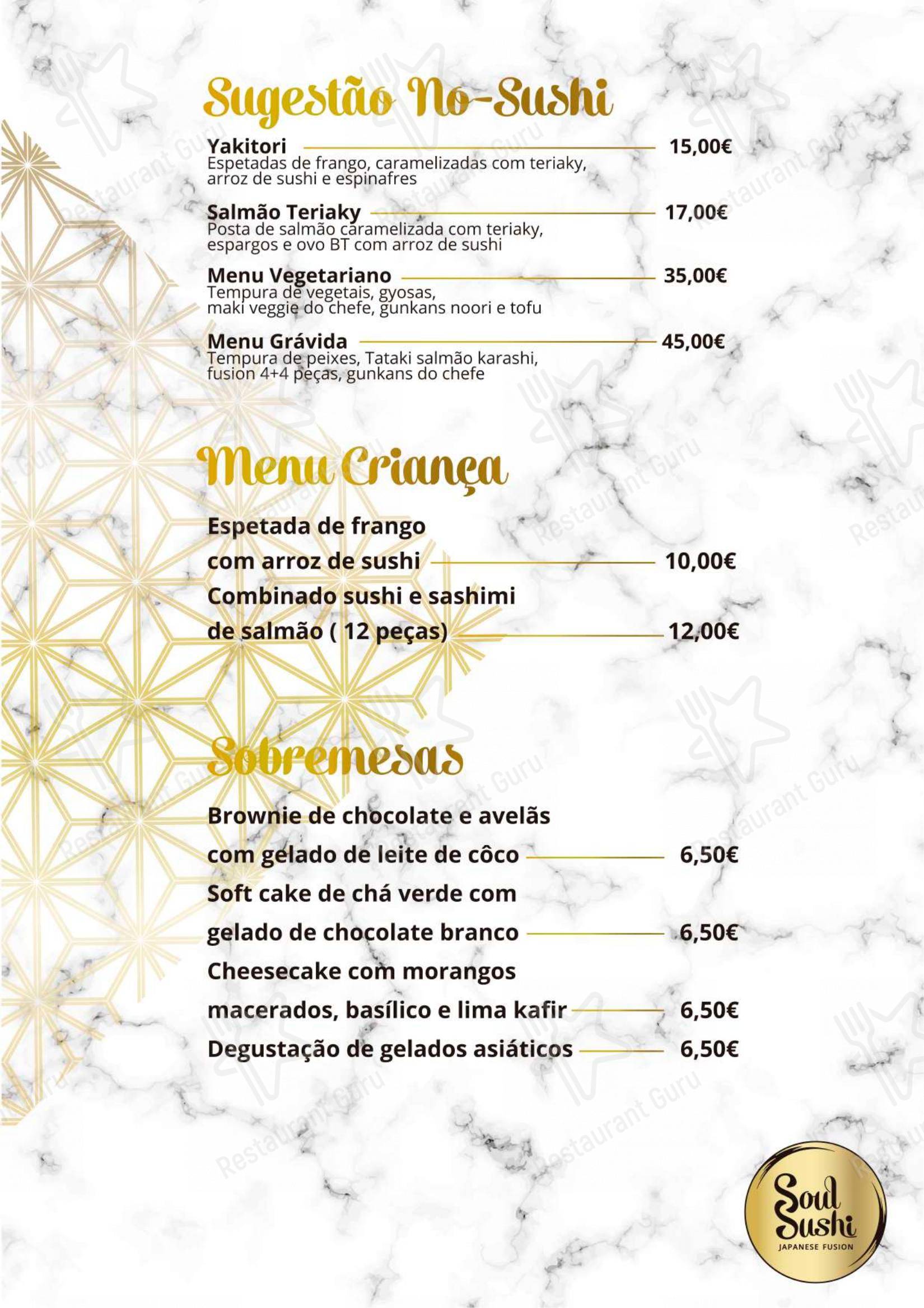 Menu em Soul Sushi restaurante, Almada