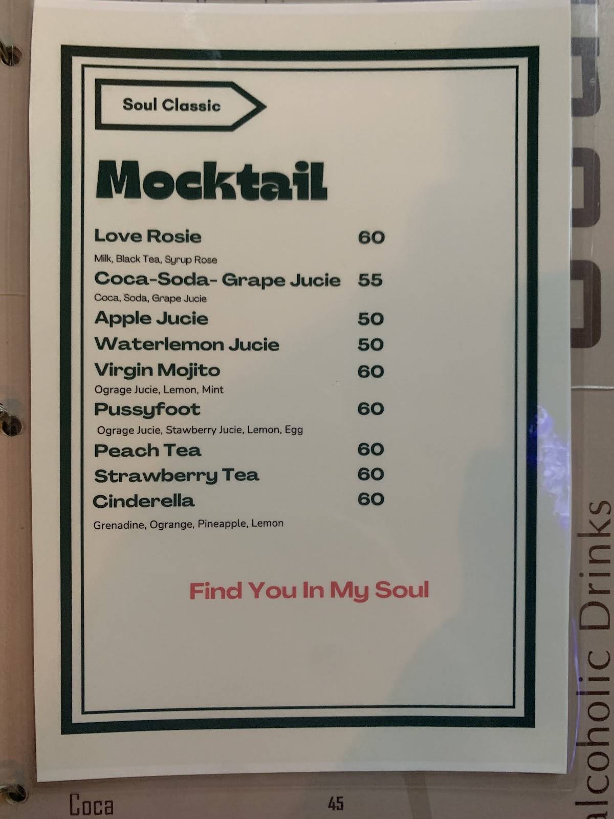 Menu at Soul classic pub, Ho Chi Minh City