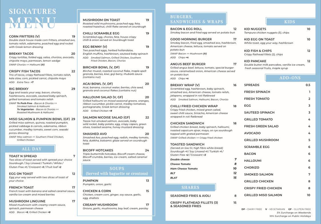 Menu at Sounds Sydney Cafe (Laneway Cafe), Cammeray