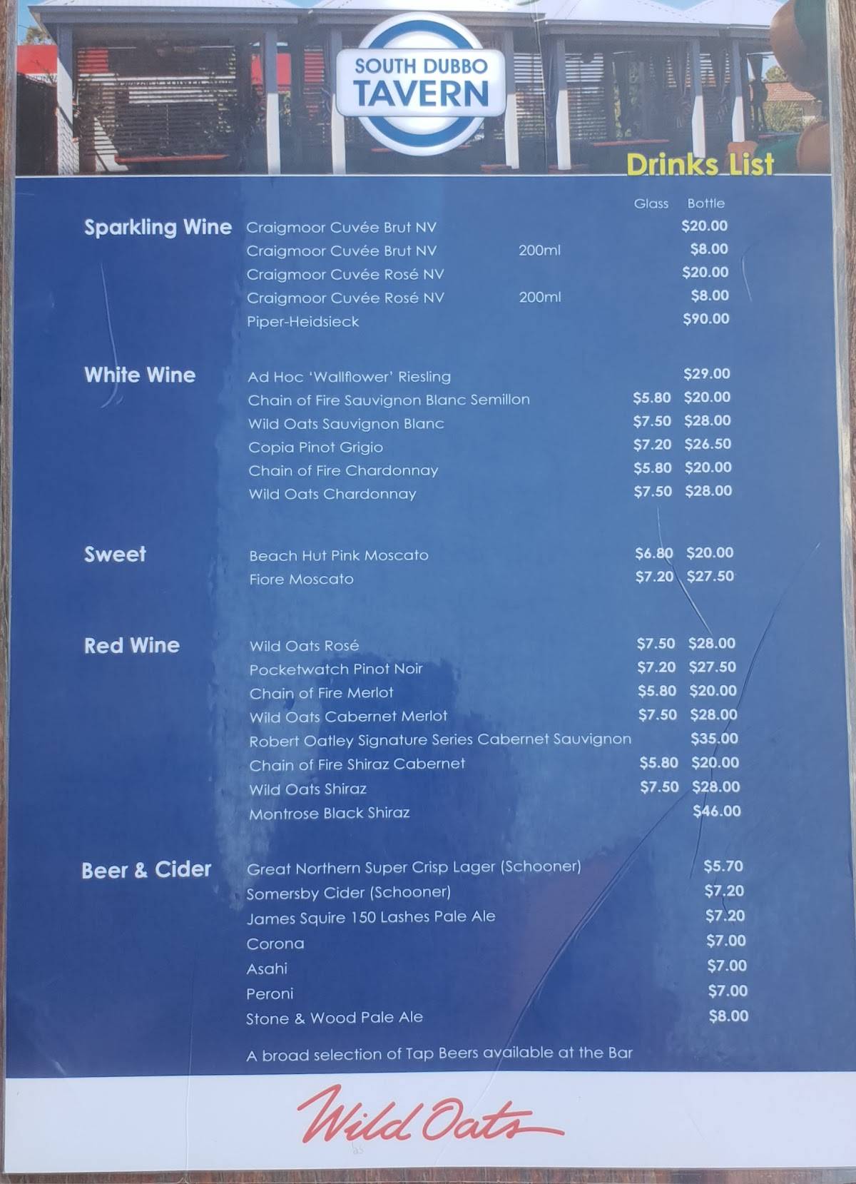 Menu at South Dubbo Tavern restaurant, Dubbo