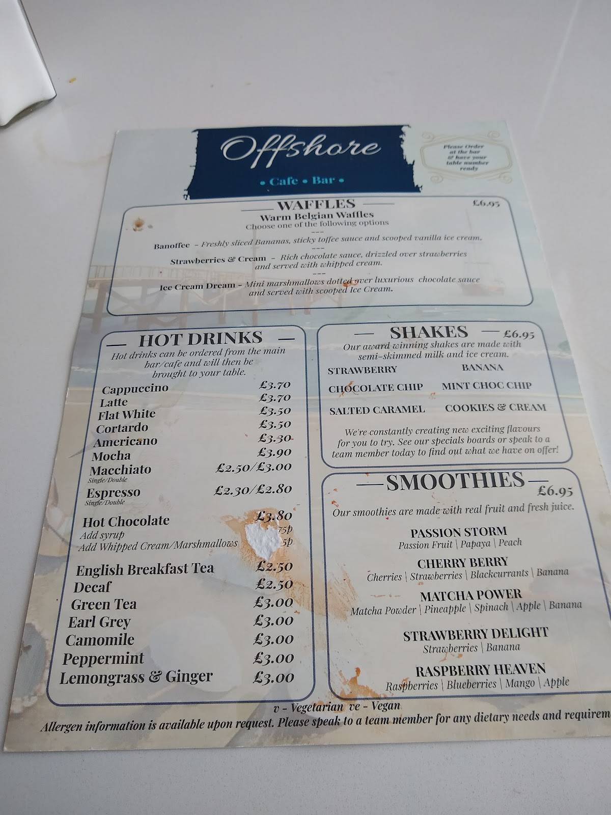 Menu at Offshore Restaurant, Southend-on-Sea