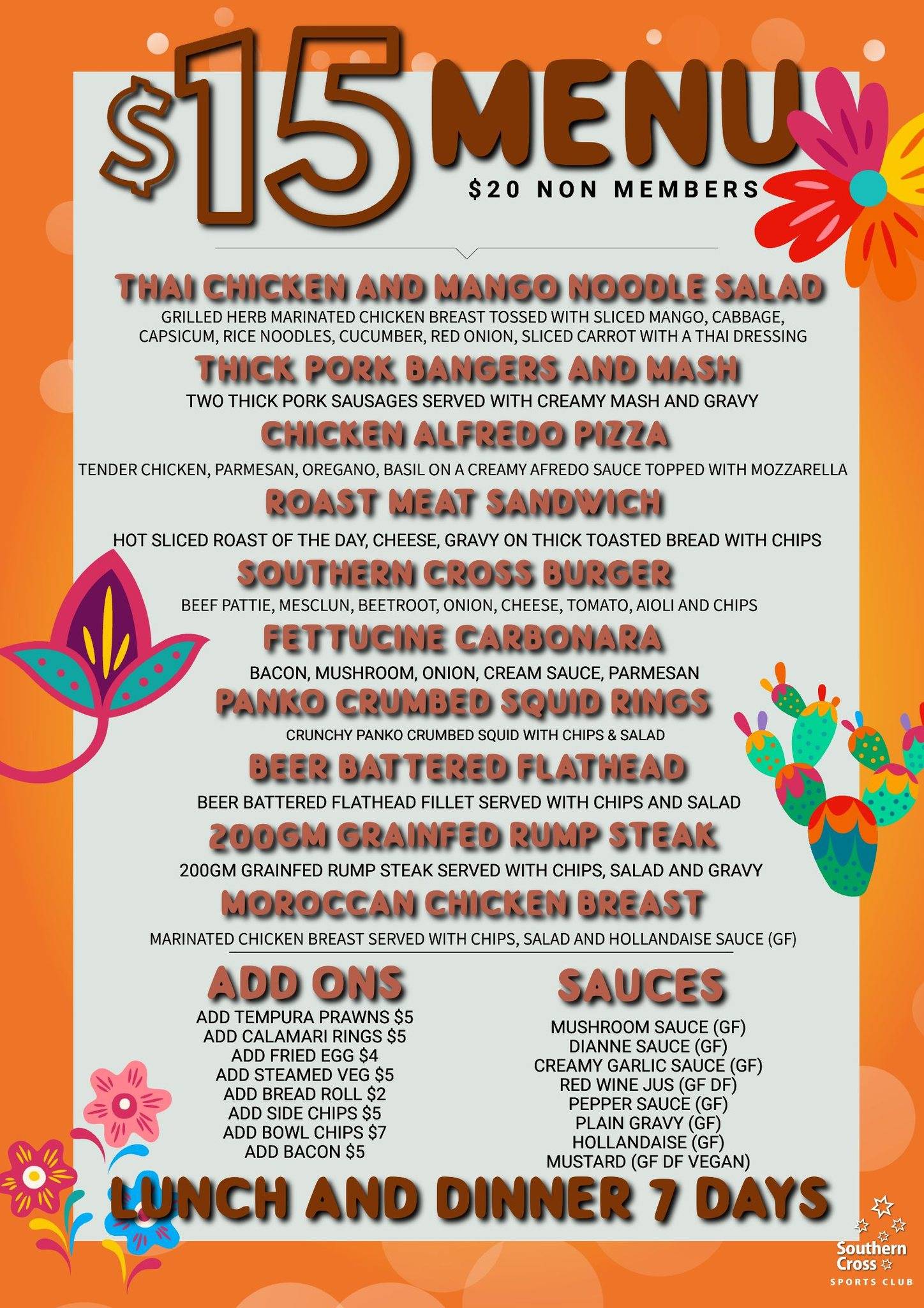 Menu at Southern Cross Sports Club, Upper Mount Gravatt, Corner of ...