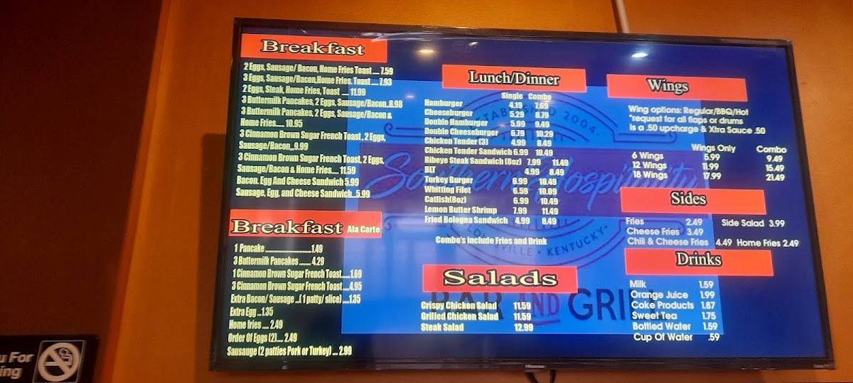 Menu at Southern Hospitality restaurant, Louisville