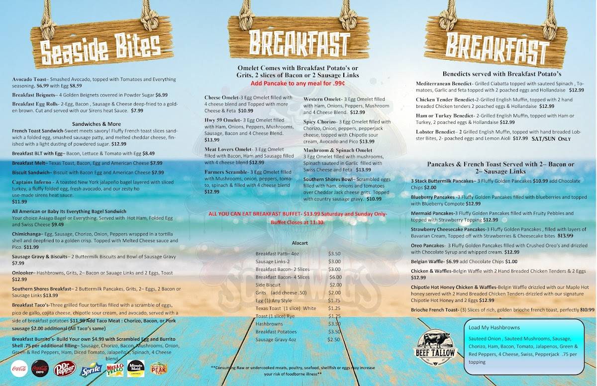 Menu at Southern Shores Eats and Drinks restaurant, Foley