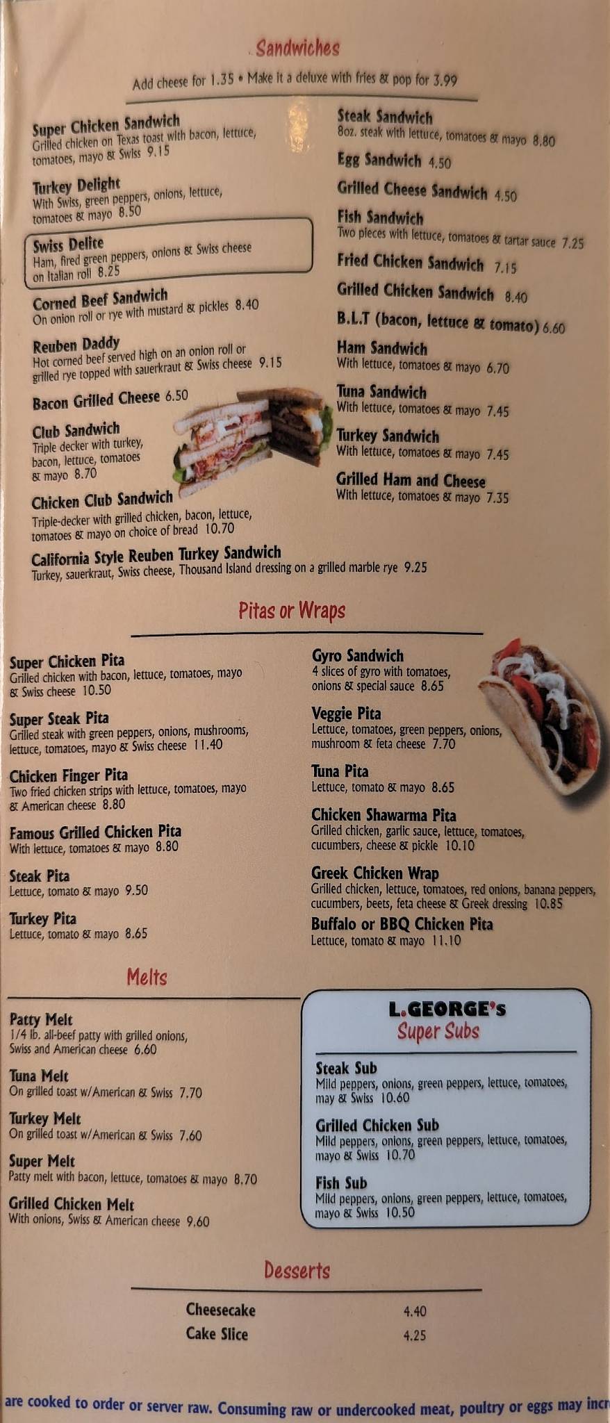 Menu at L George's Coney Island restaurant, Southfield, Northwestern Hwy