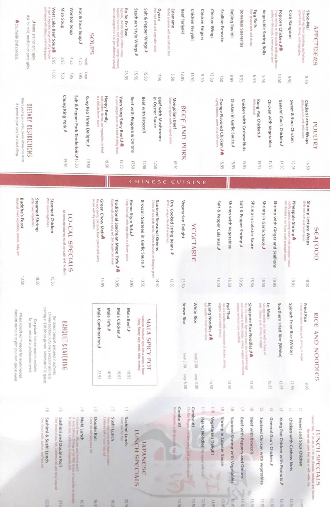 Menu at Southside Asian Cuisine pub & bar, Milford