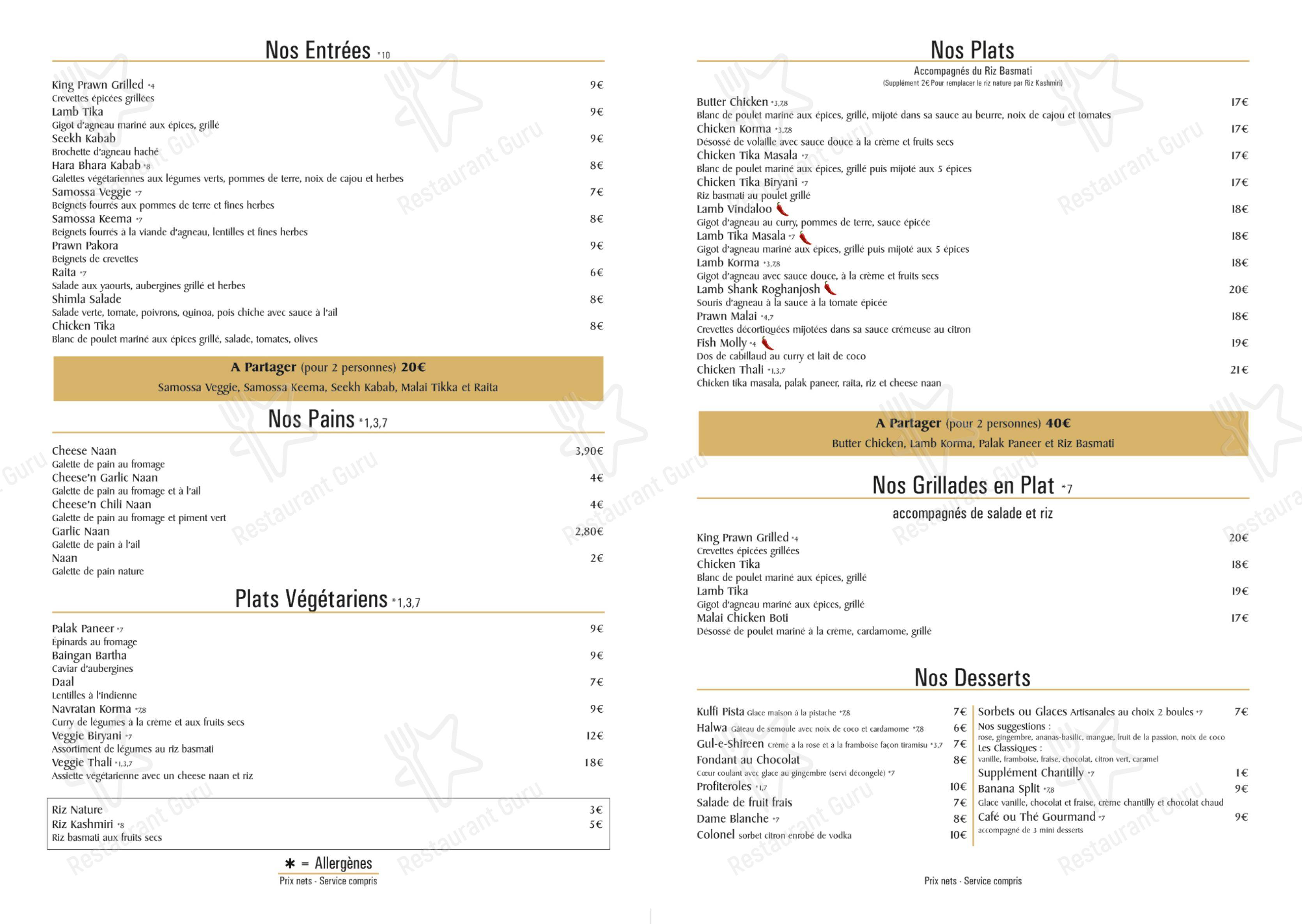 Menu au Spice Route restaurant, Poissy