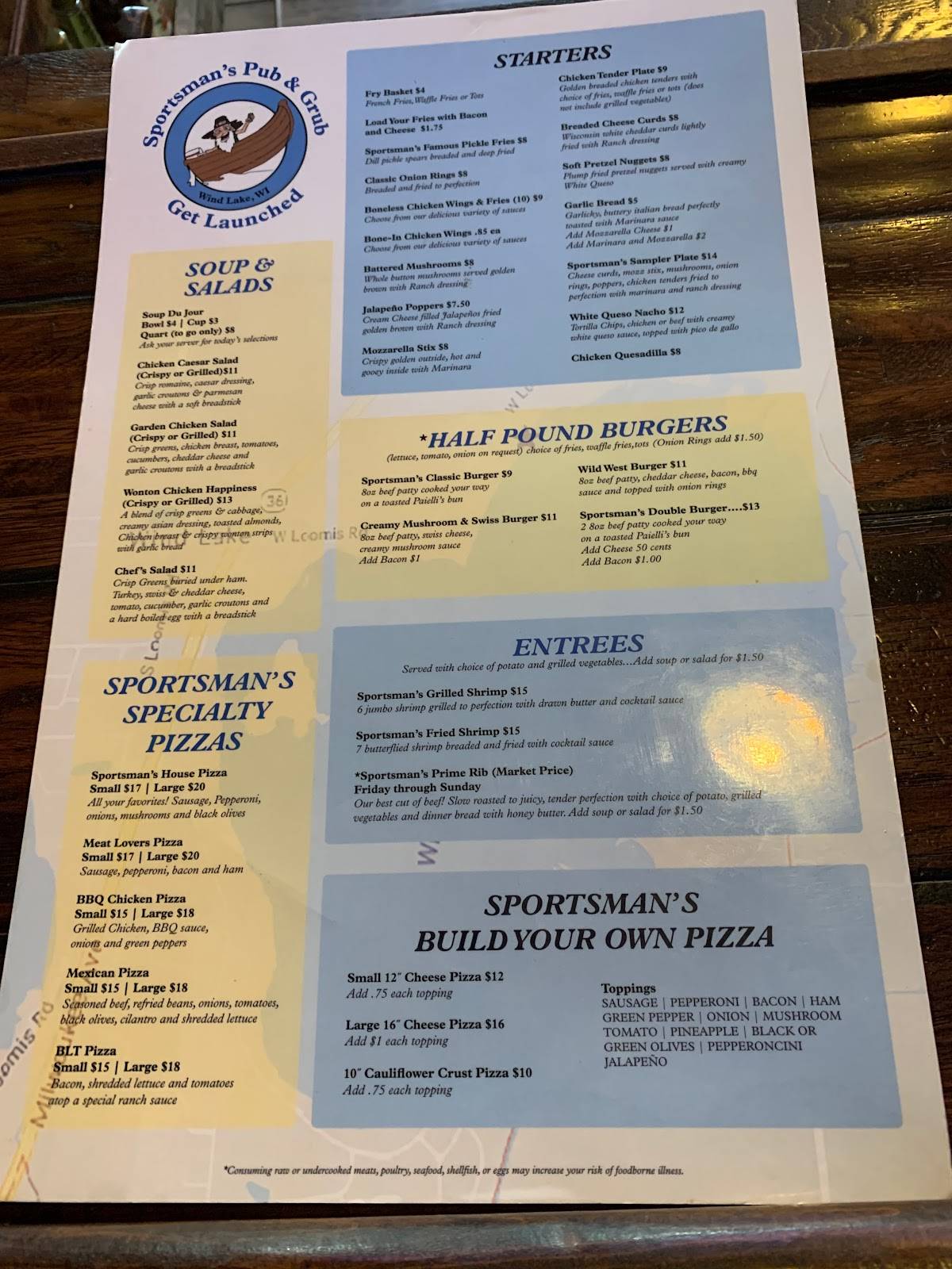 Menu at Sportsman's Pub & Grub, Wind Lake