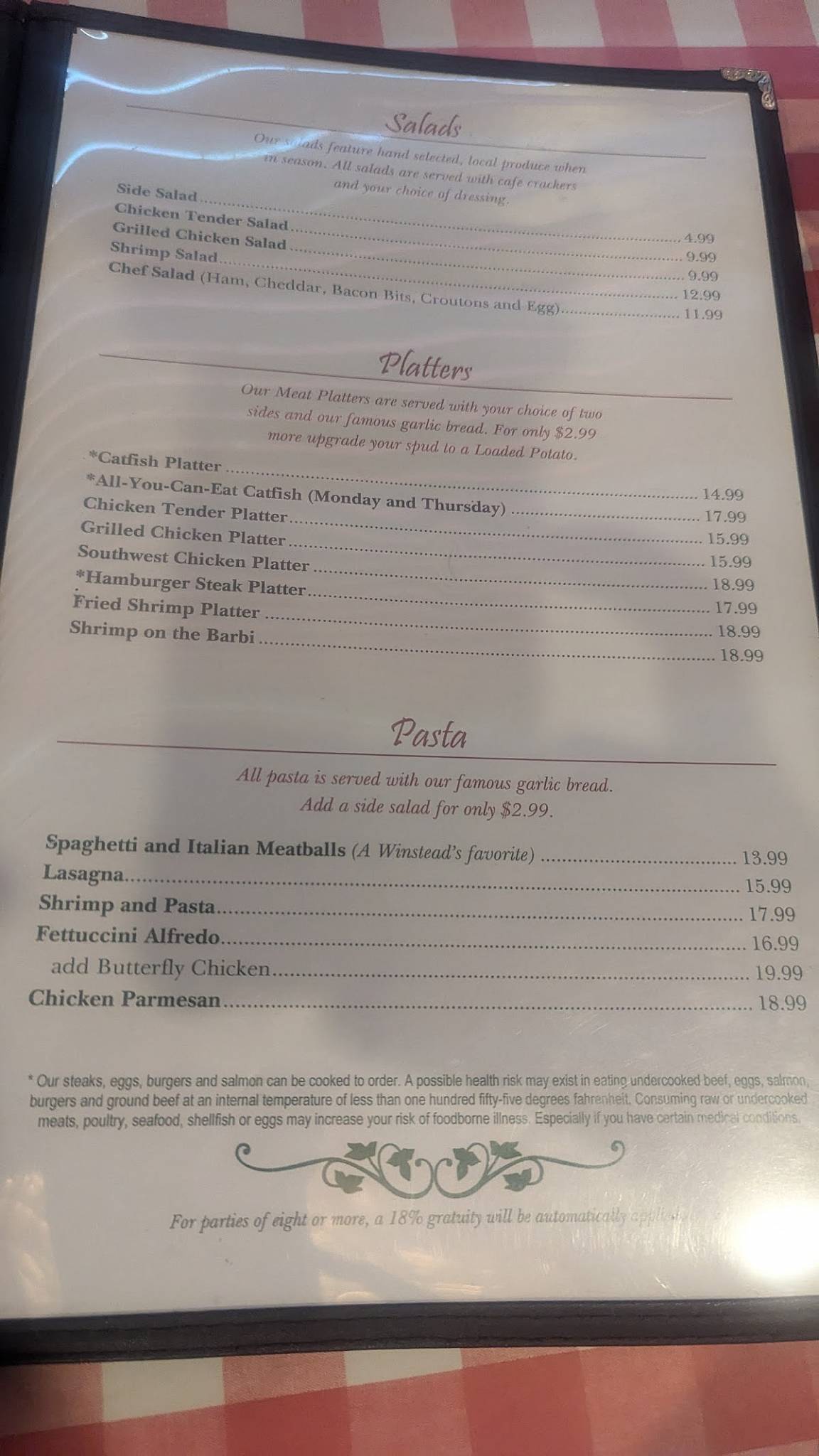 Menu at Winstead's American Grill & King of Pizza pizzeria, Spring City ...