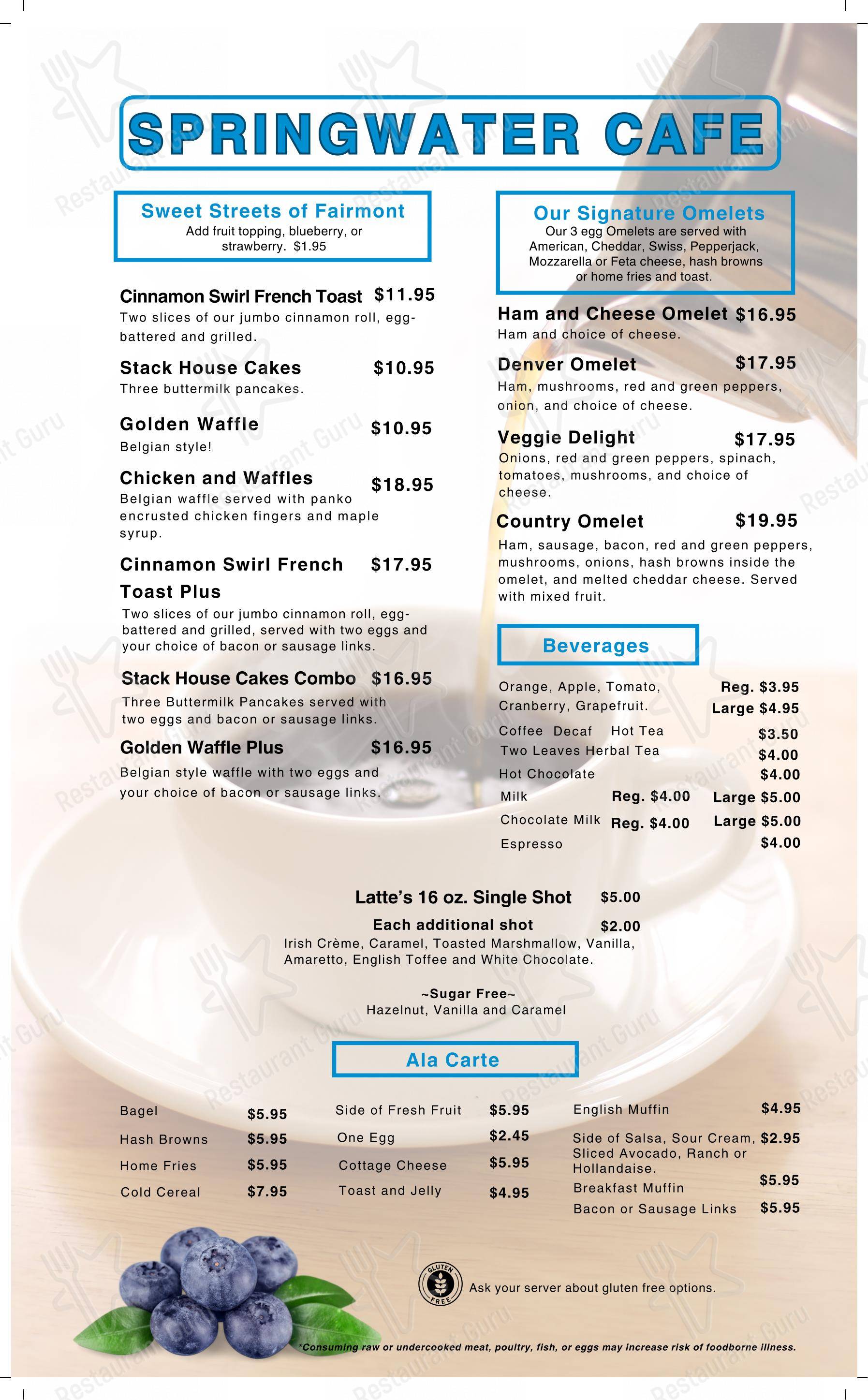 Menu at Spring Water Café cafe, Anaconda
