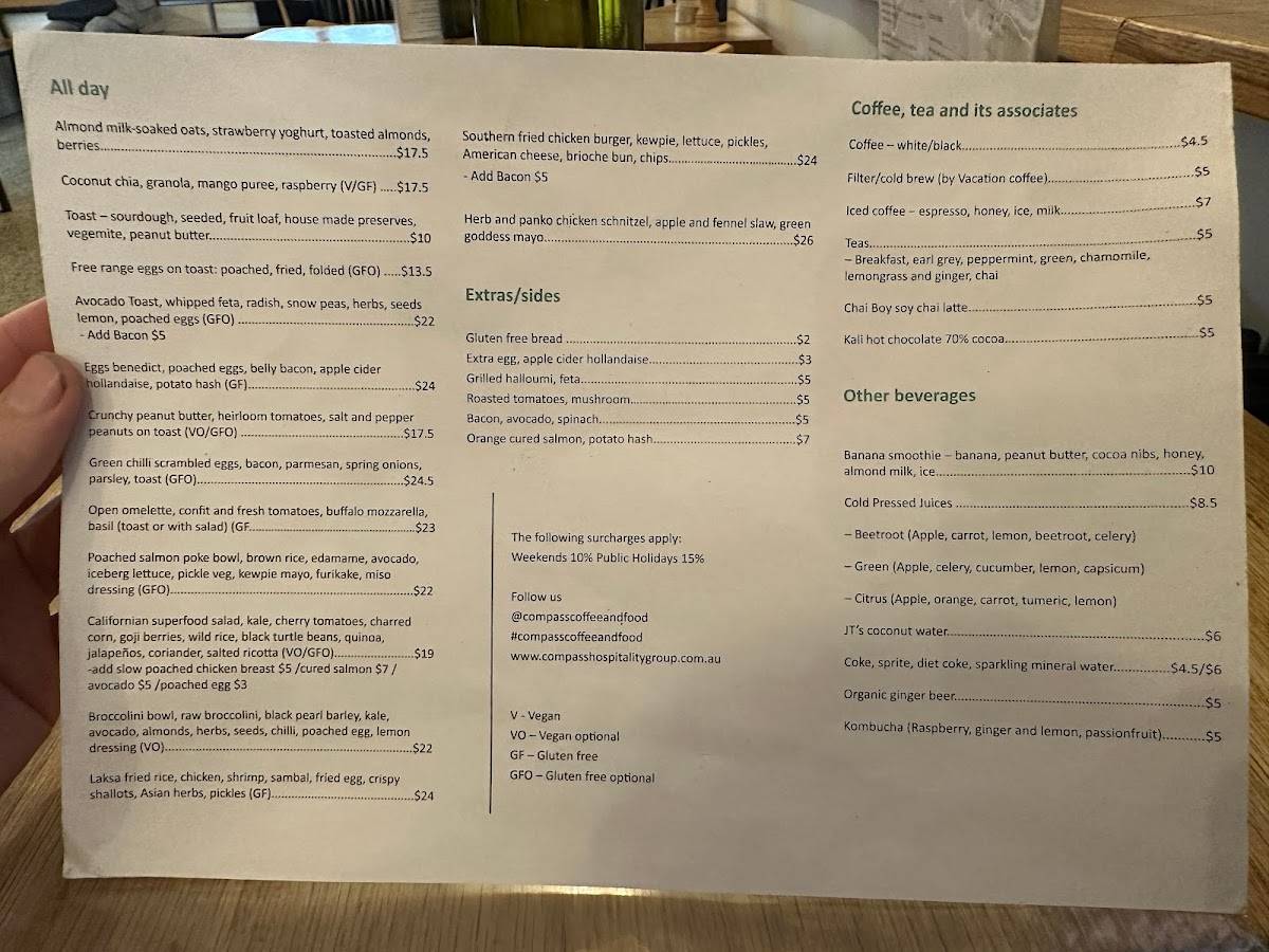 Menu at Square & Compass cafe, East Melbourne