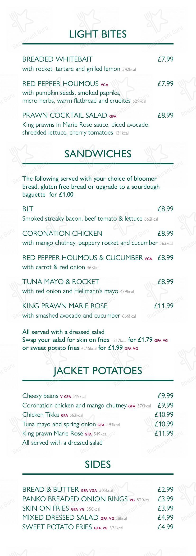 Menu at Squires Garden Centre cafe, East Horsley
