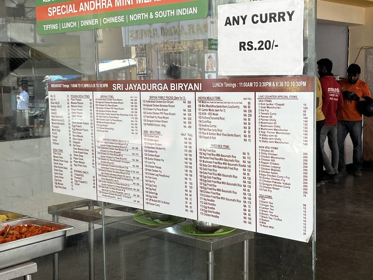 Menu at Sri Jaya Durga Biryani, Bengaluru