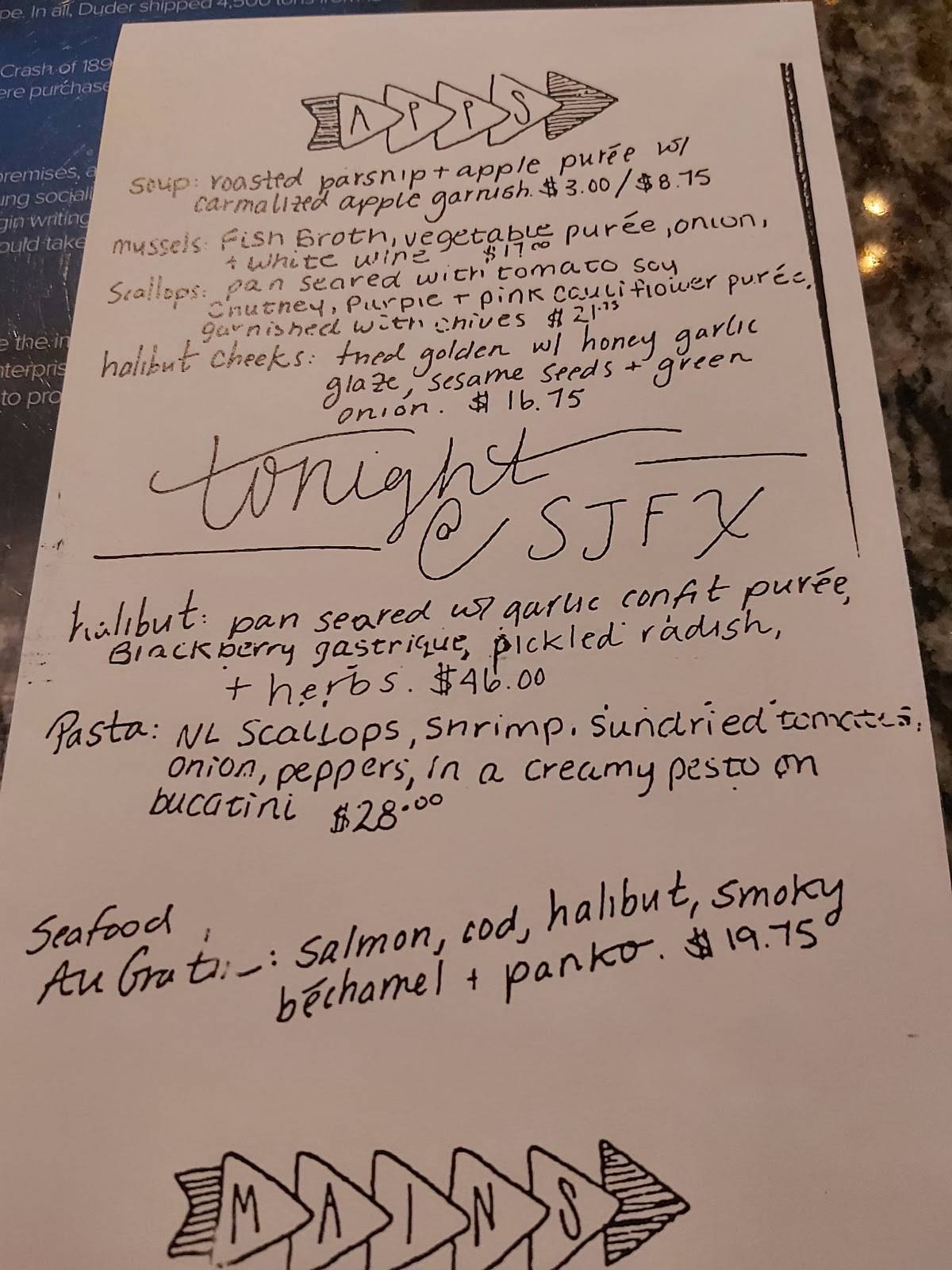 Menu at St. John's Fish Exchange Kitchen & Wet Bar, St. John's