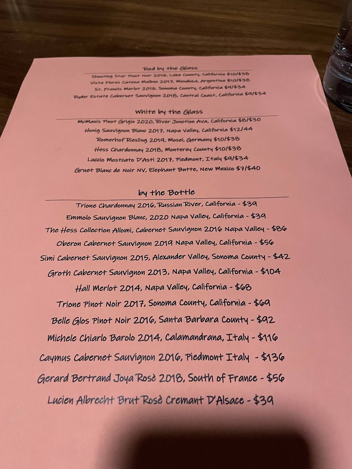Menu at Jazz St. Louis club, St. Louis, Washington Ave