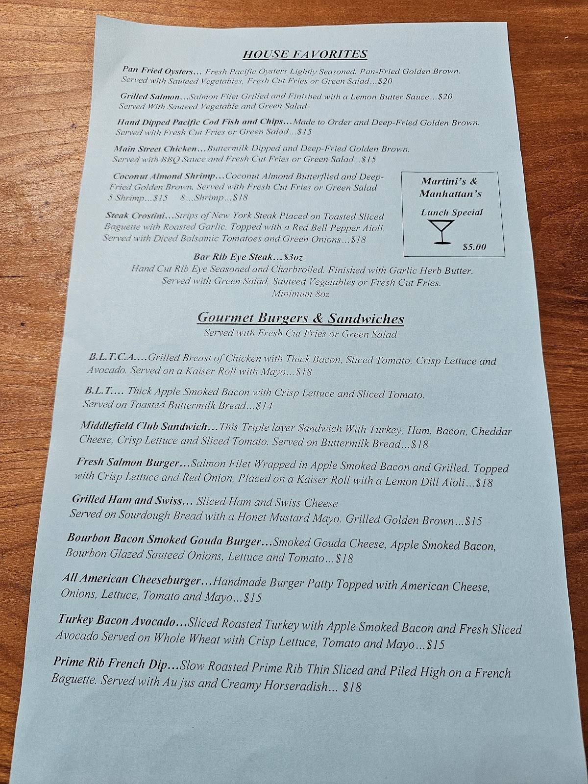 Menu at Stacy's Covered Bridge Restaurant, Cottage Grove
