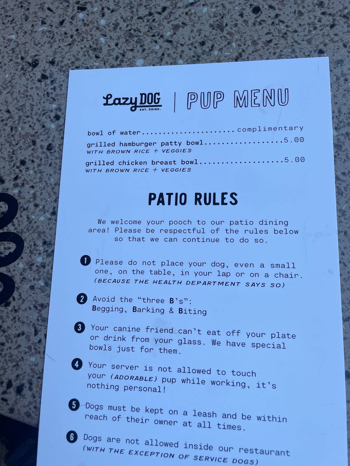 Menu at Lazy Dog Restaurant & Bar, Stafford