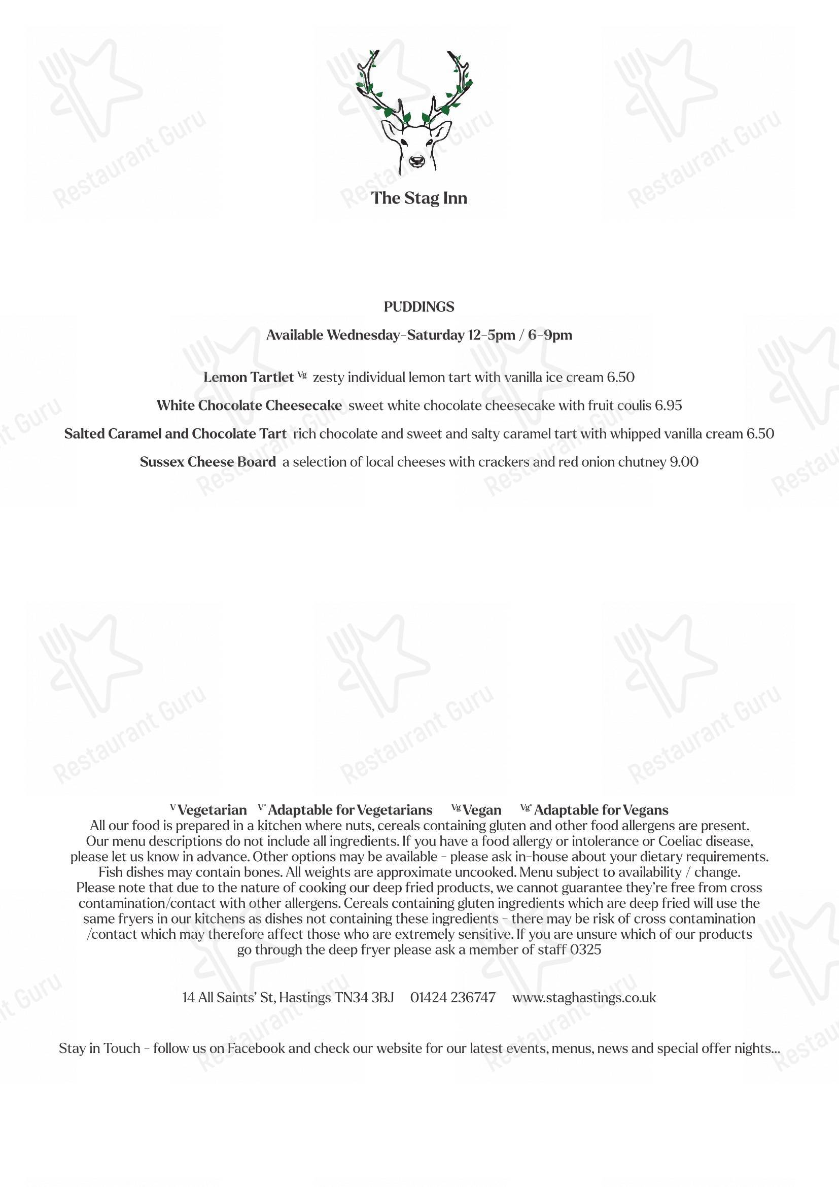 Menu at Stag Inn pub & bar, Hastings