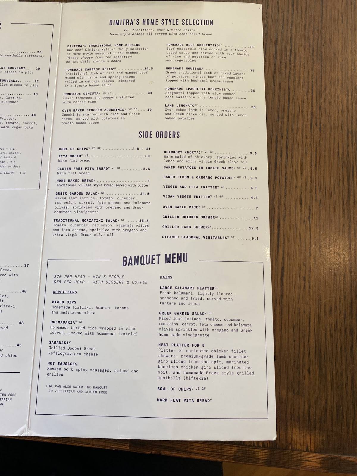 Menu at Stalactites Restaurant, Melbourne