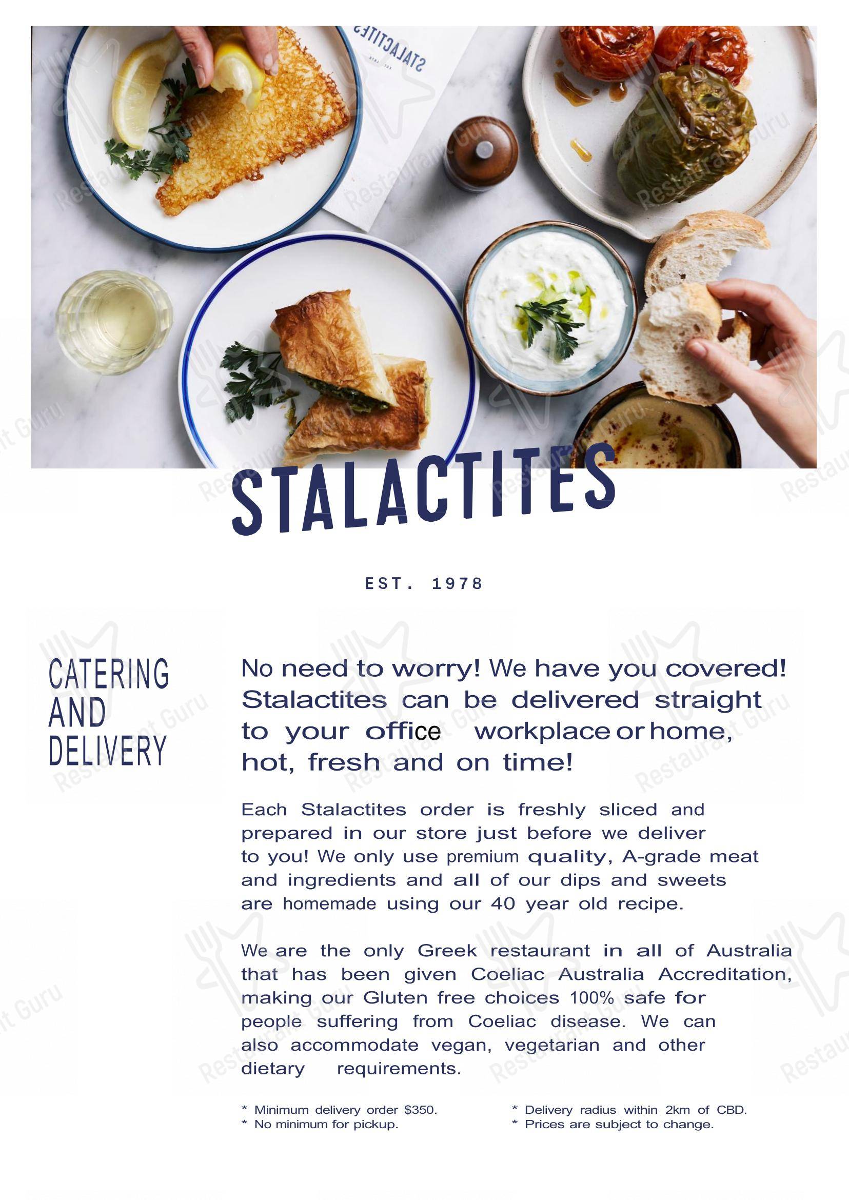 Menu at Stalactites Restaurant, Melbourne