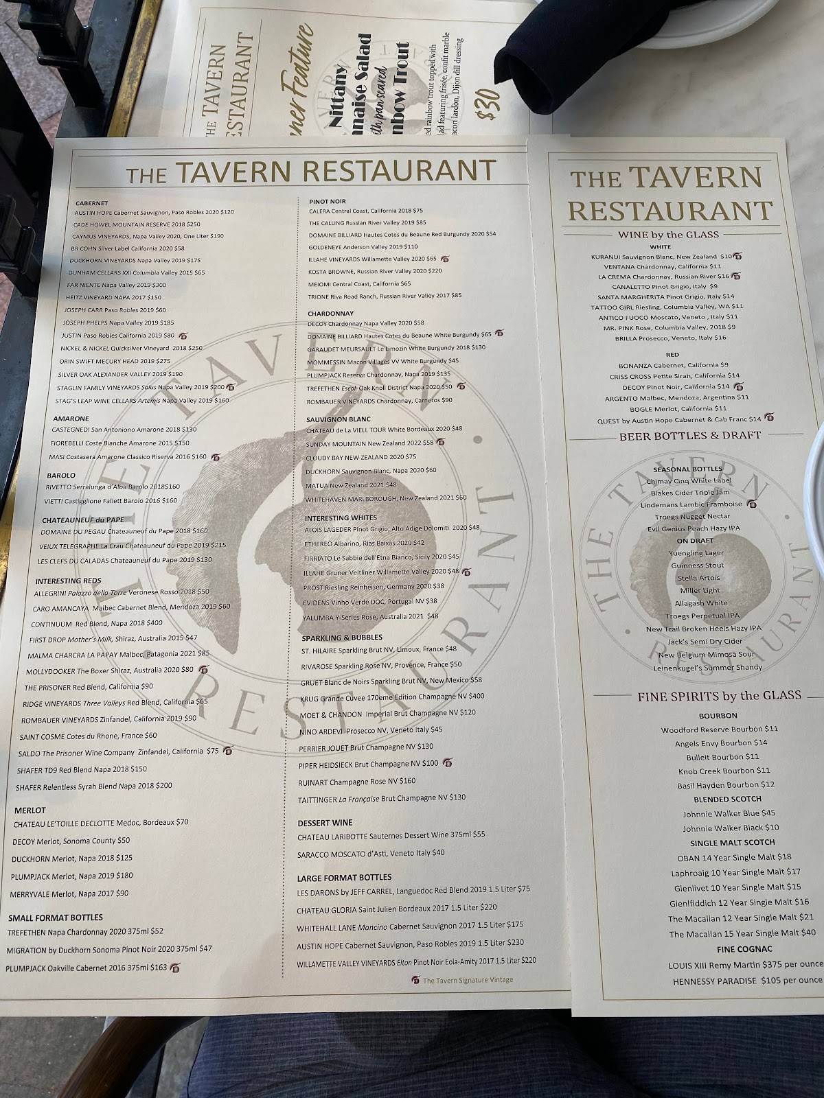 Menu at The Tavern pub & bar, State College, 220 E College Ave