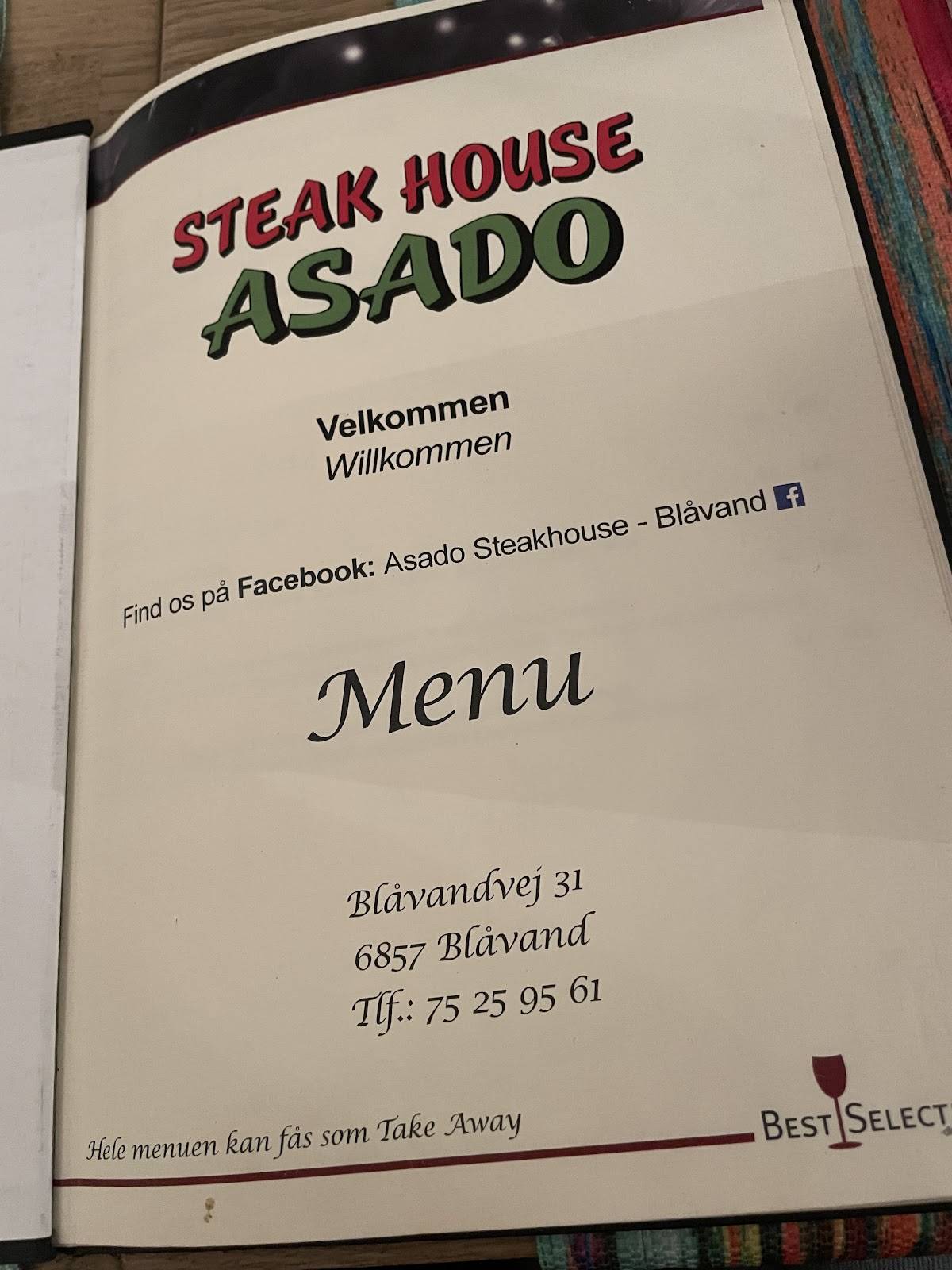Menu at Steak House Asado steakhouse, Blåvand