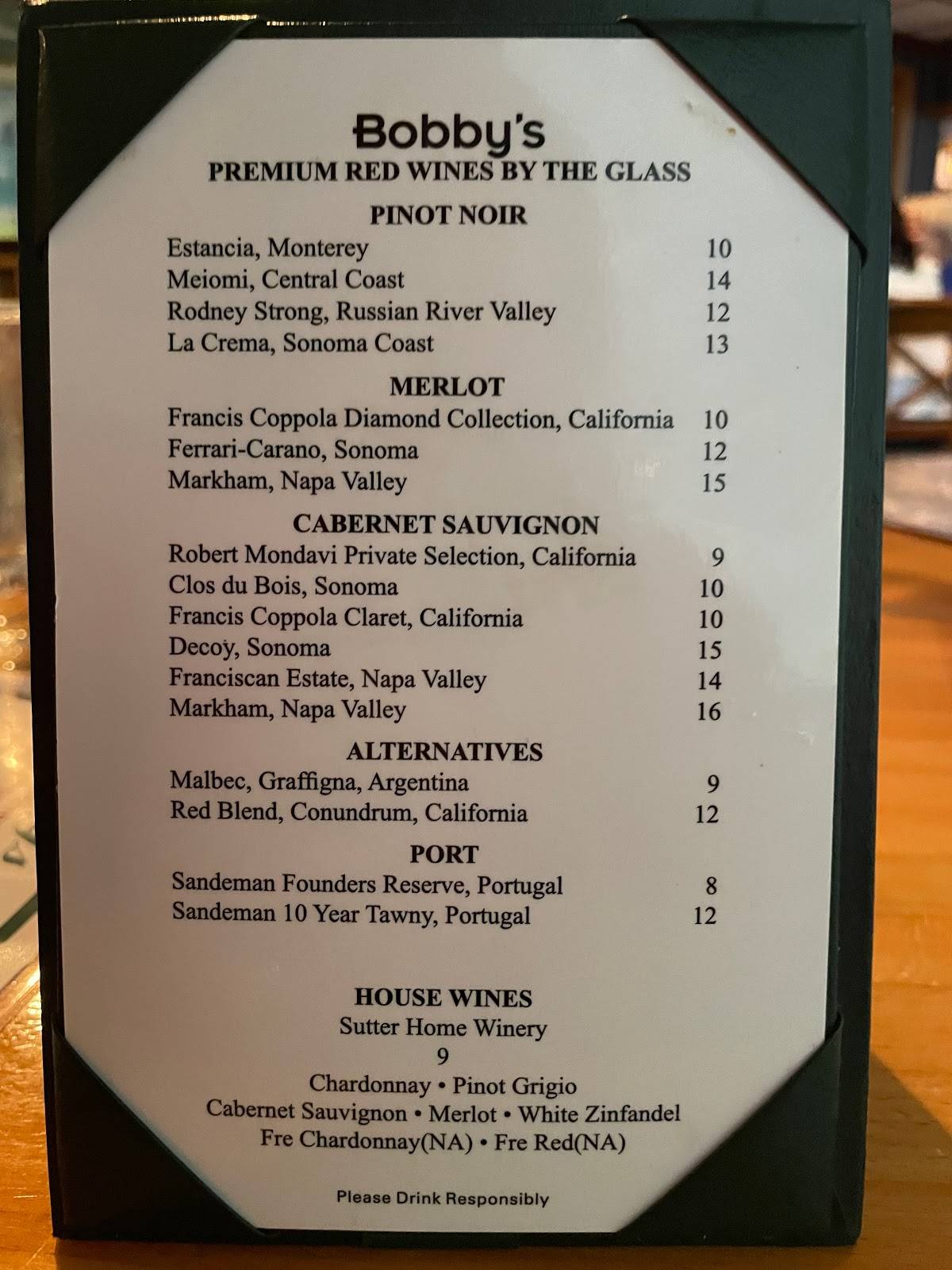 Menu at Bobby's Restaurant & Lounge, Vero Beach