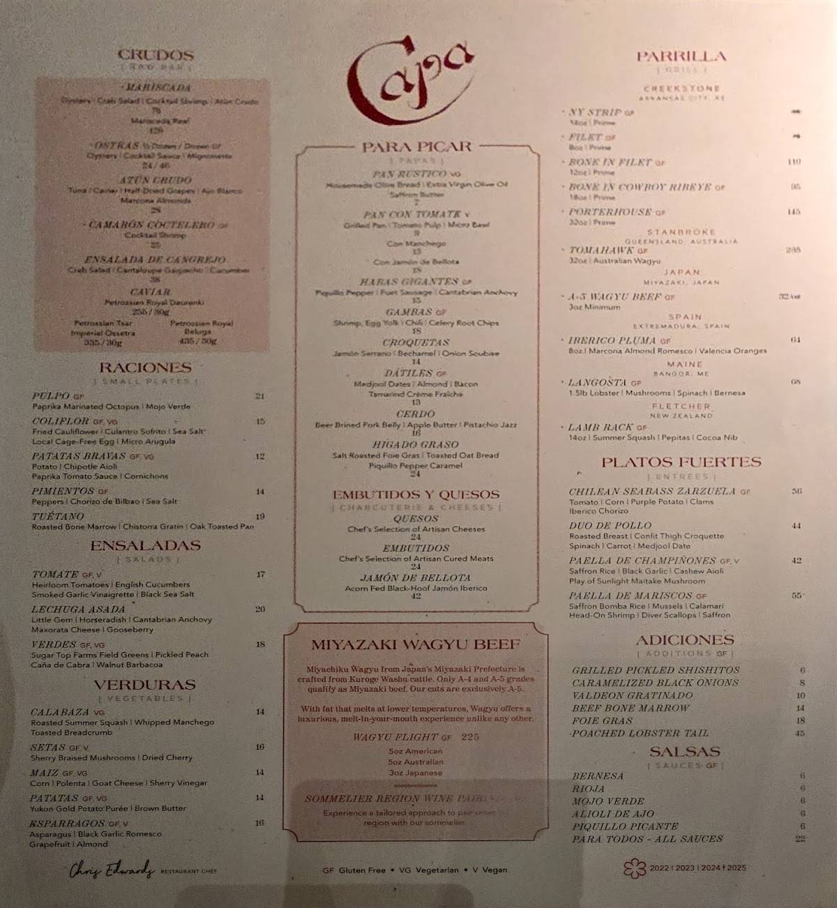 Menu at Capa steakhouse, Lake Buena Vista, Dream Tree Blvd