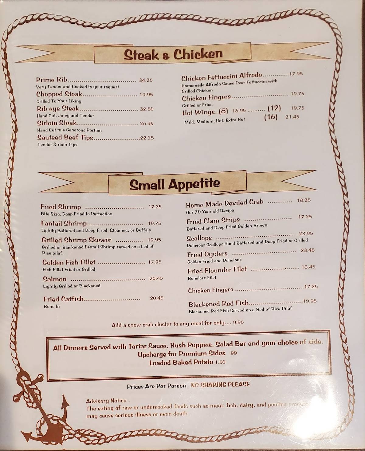 Menu at Captain Joe's Seafood, Baxley, GA steakhouse, Baxley