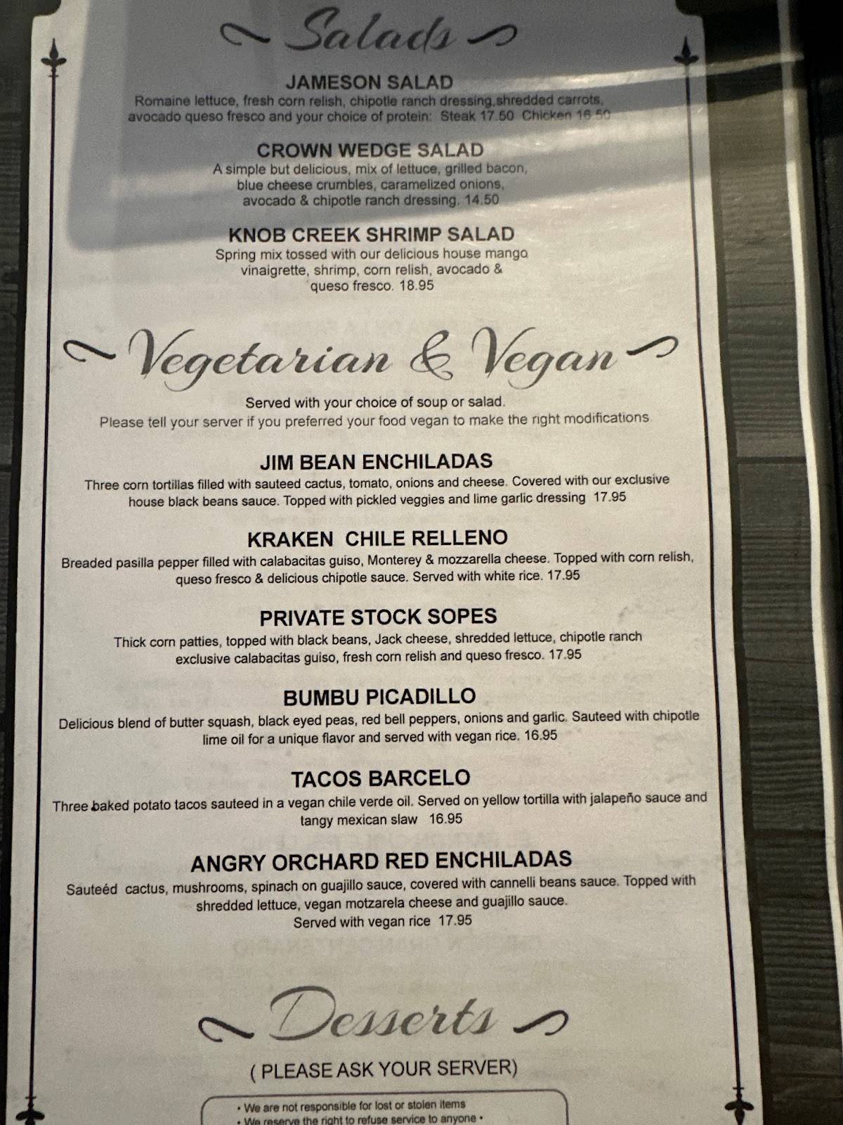 Menu at Mr. Q Restaurant, Atascadero